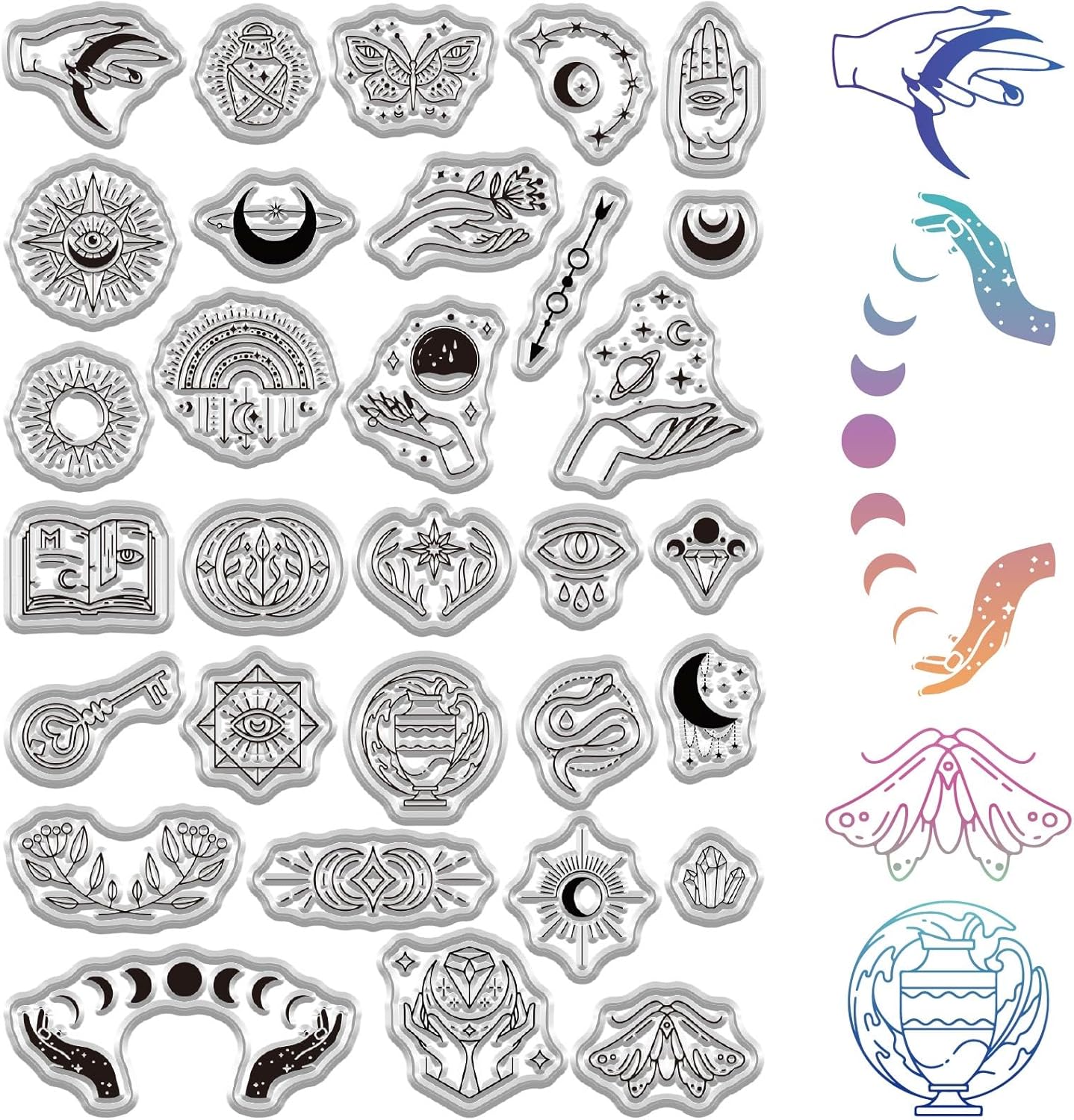 Silicone Stamps Clear Rubber Stamp Snake Moon Phase Arrow Magic Bottle ...