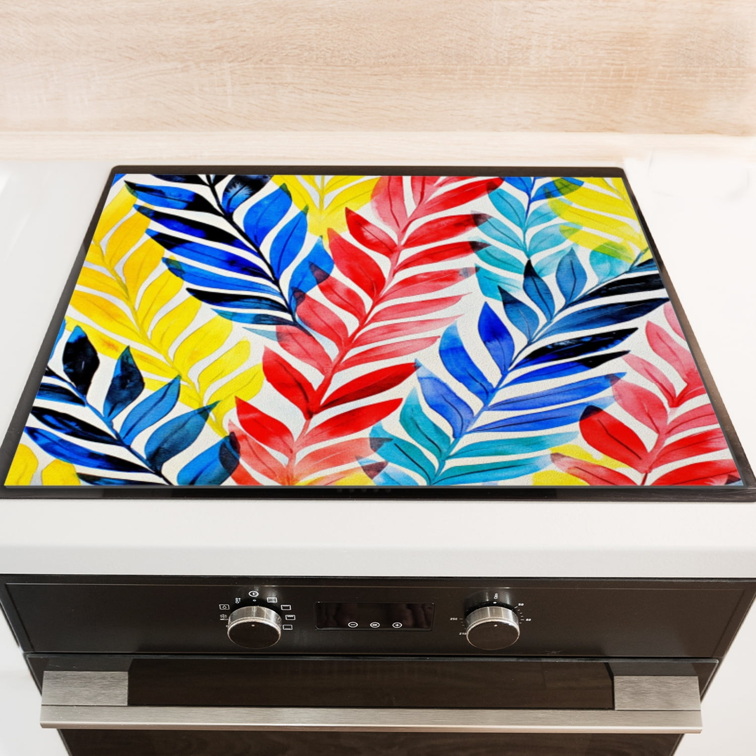 Silicone Stove Mat for Glass Top Stove, Abstract Colorful Leaf Shapes ...