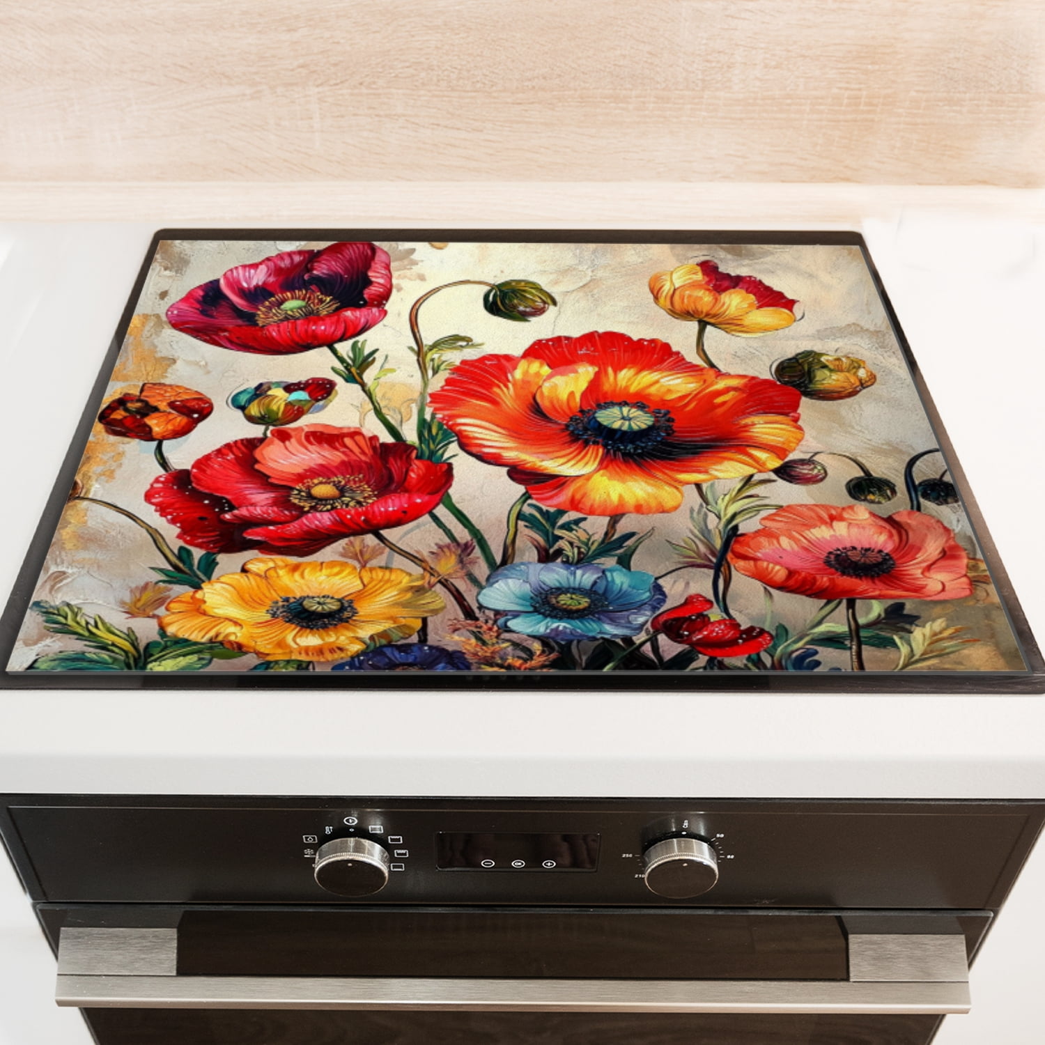 Silicone Stove Mat for Glass Top Stove, Colorful Flowers Oil Painting ...