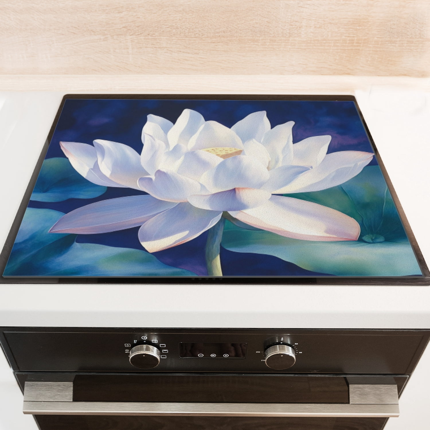 Silicone Stove Mat for Glass Top Stove, Dazzling White - Flowered Lotus ...