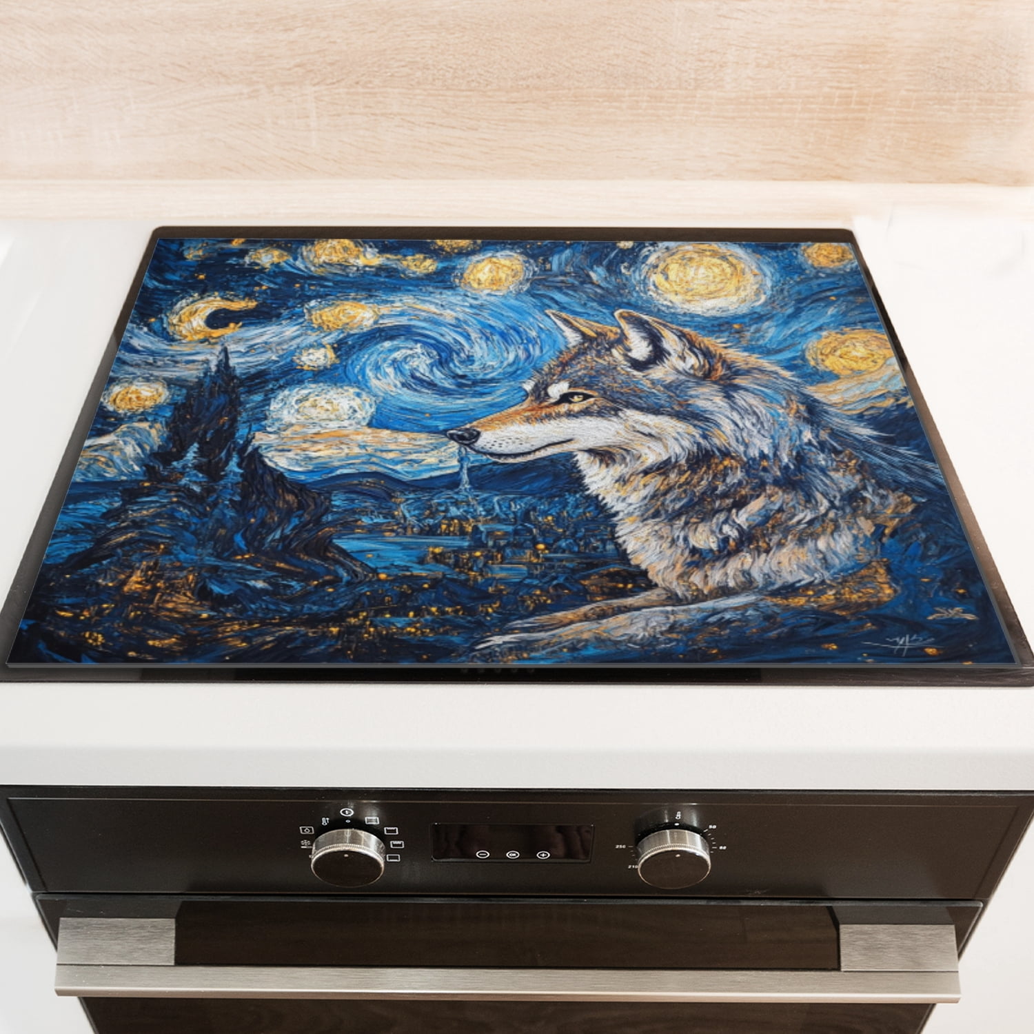 Silicone Stove Mat for Glass Top Stove, Enigmatic Wolf Under Stars ...