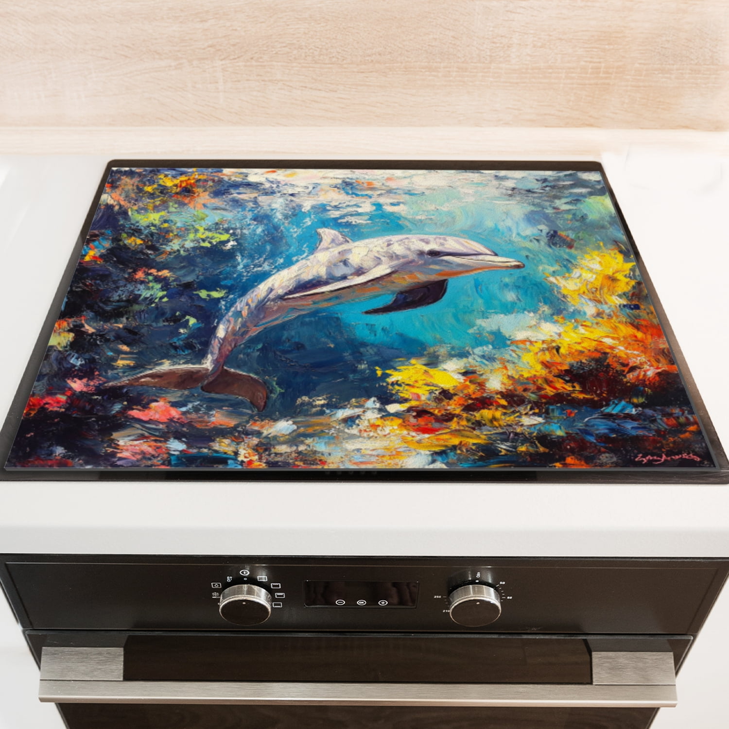 Silicone Stove Mat for Glass Top Stove, Gorgeous Splash - Hued Dolphin ...