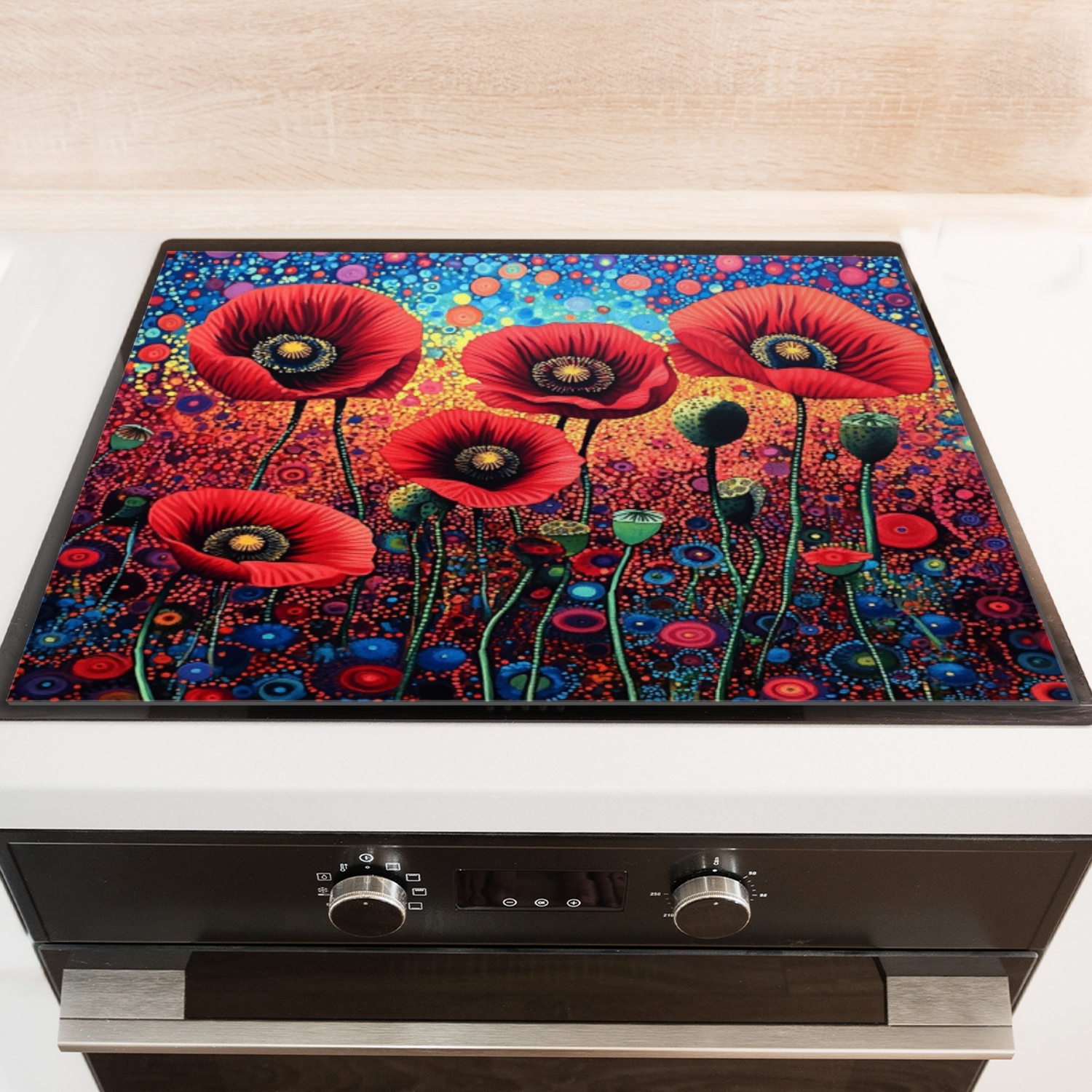 Silicone Stove Mat for Glass Top Stove, Many Bright Red Poppies Bloom ...