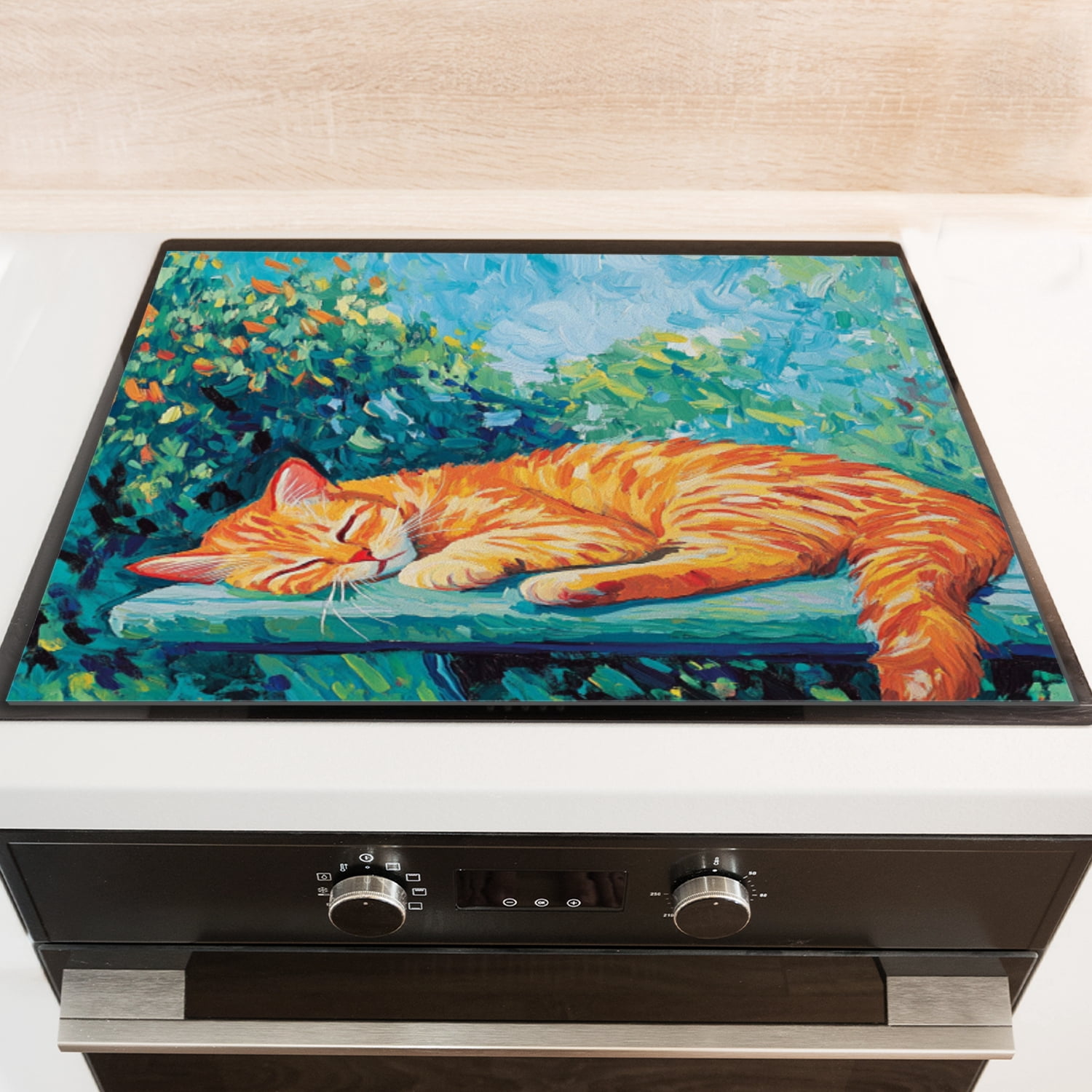 Silicone Stove Mat for Glass Top Stove, Orange Cat Curled Up On The ...