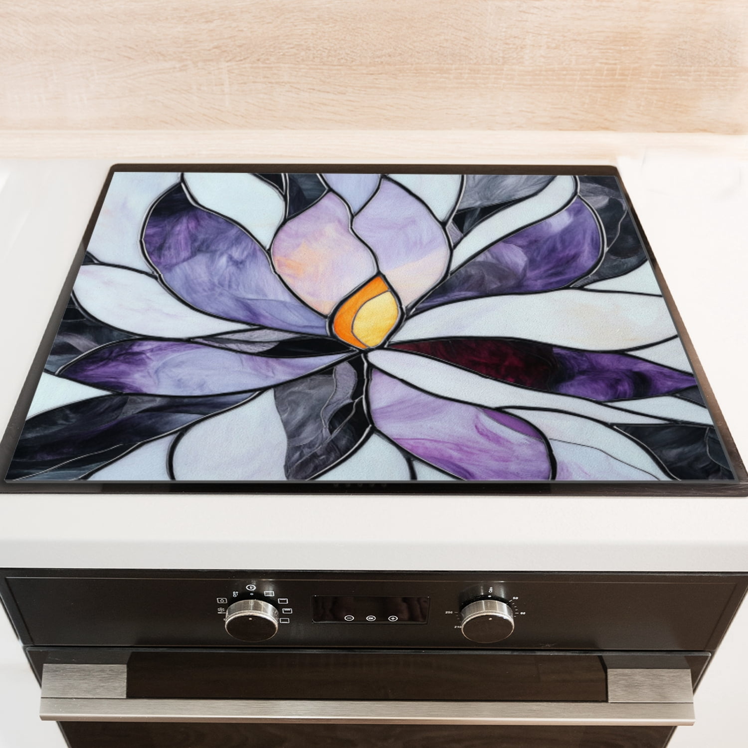 Silicone Stove Mat for Glass Top Stove, Purple Flower In Stained Glass ...