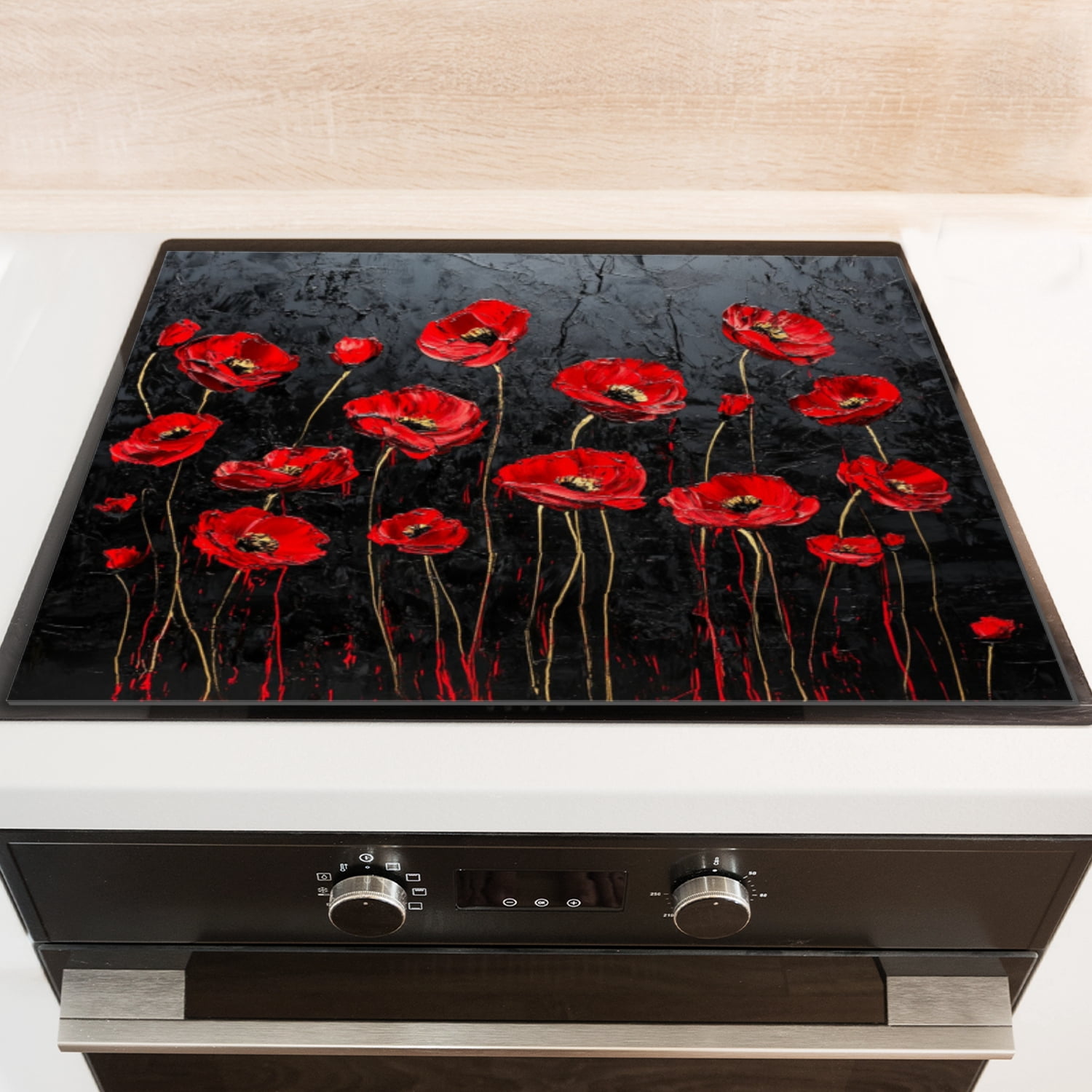 Silicone Stove Mat for Glass Top Stove, Red Poppys With Slender Stems ...