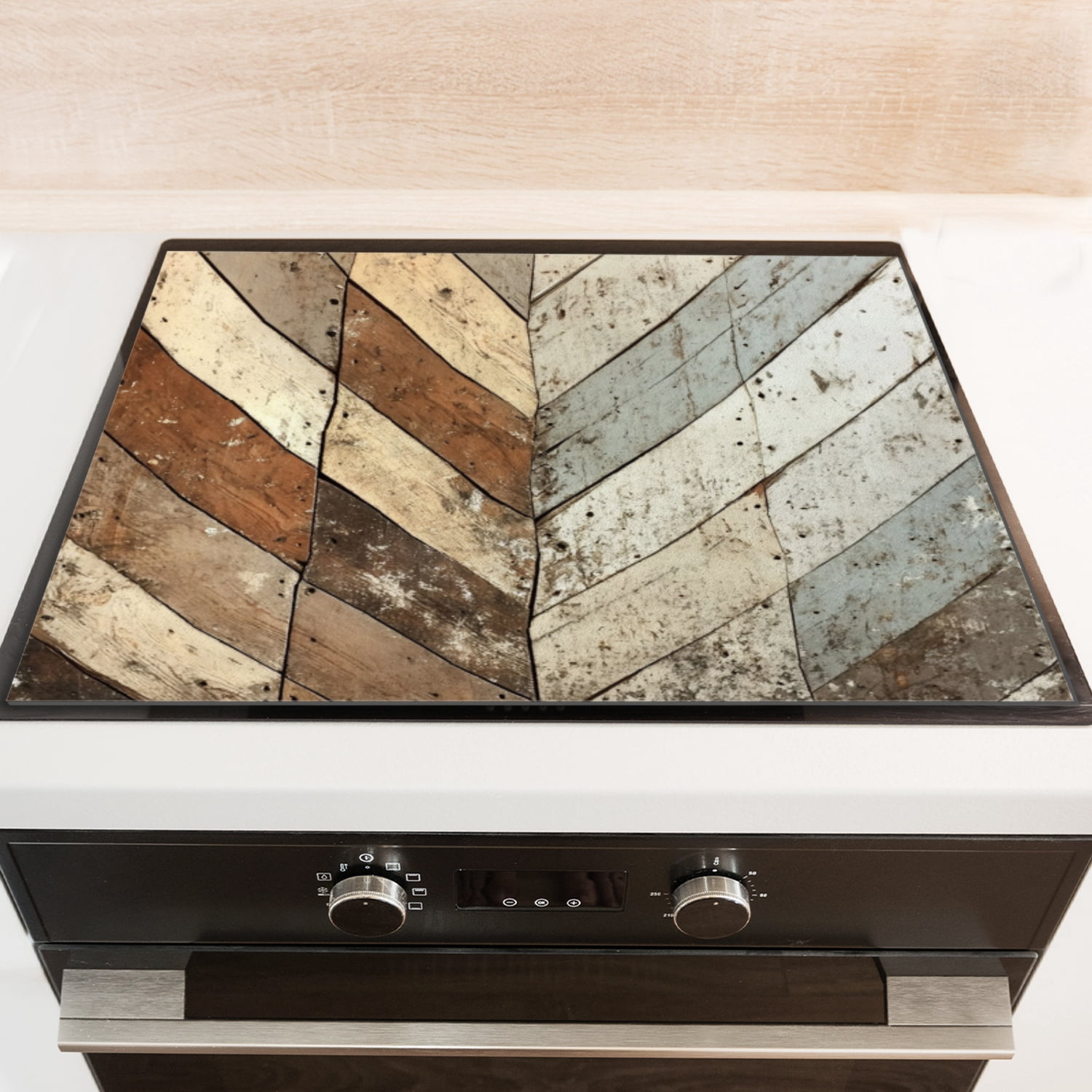 Silicone Stove Mat for Glass Top Stove, Rustic Herringbone Wood Planks ...