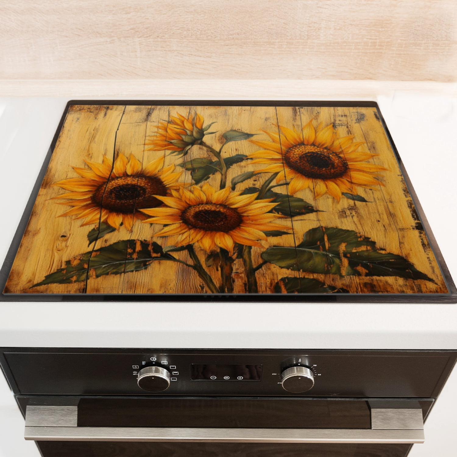 Silicone Stove Mat for Glass Top Stove, Rustic Sunflower On Wood ...