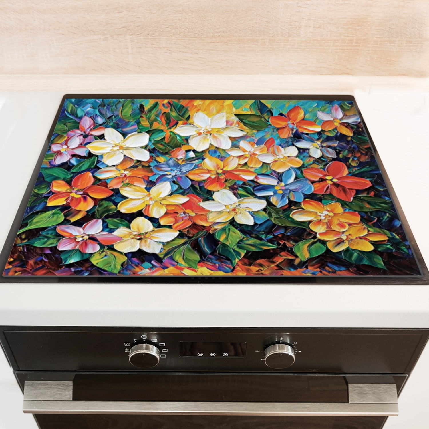 Silicone Stove Mat for Glass Top Stove, Vivid Chromatic - Blossom Scene ...