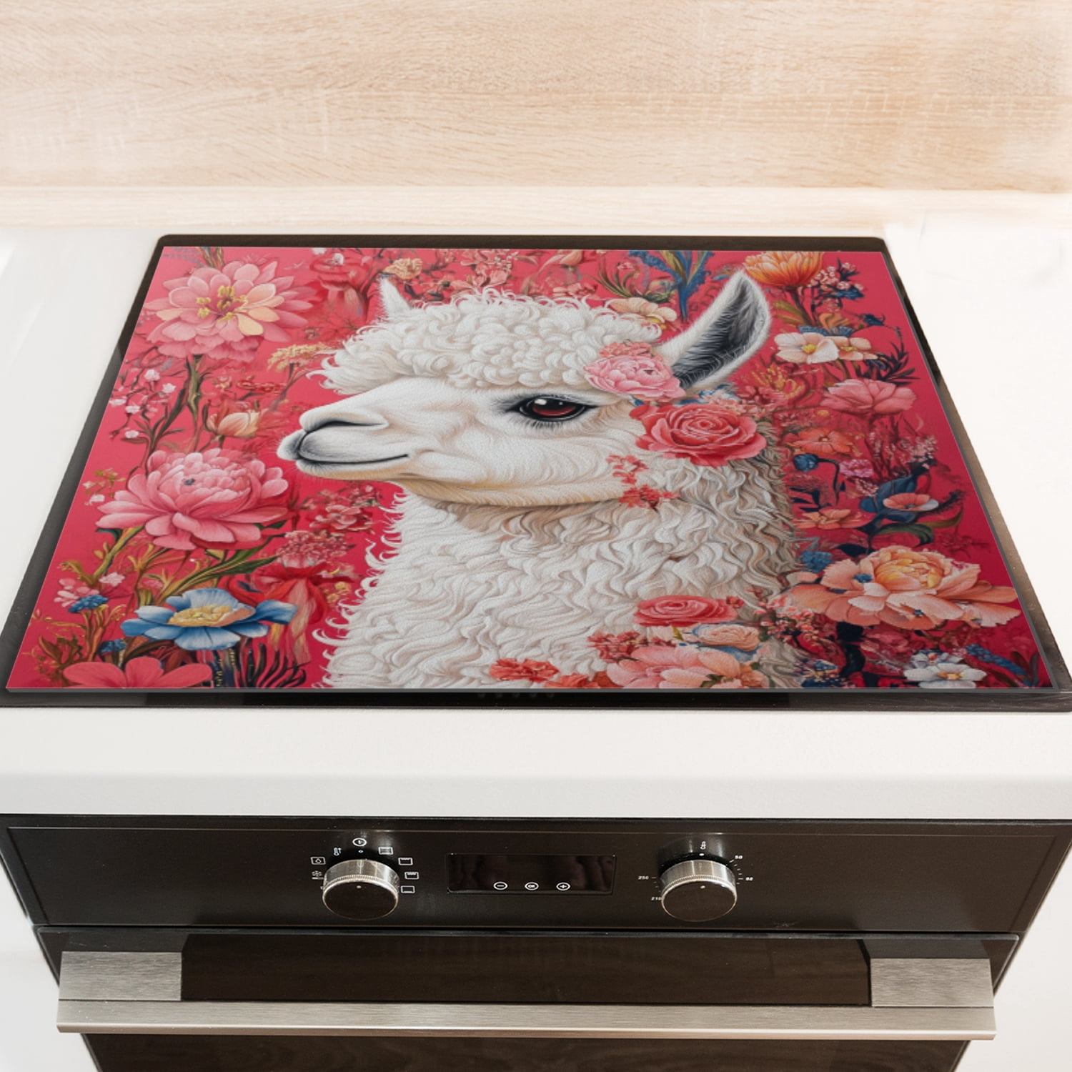 Silicone Stove Mat for Glass Top Stove, White Alpaca With Pink Flowers ...