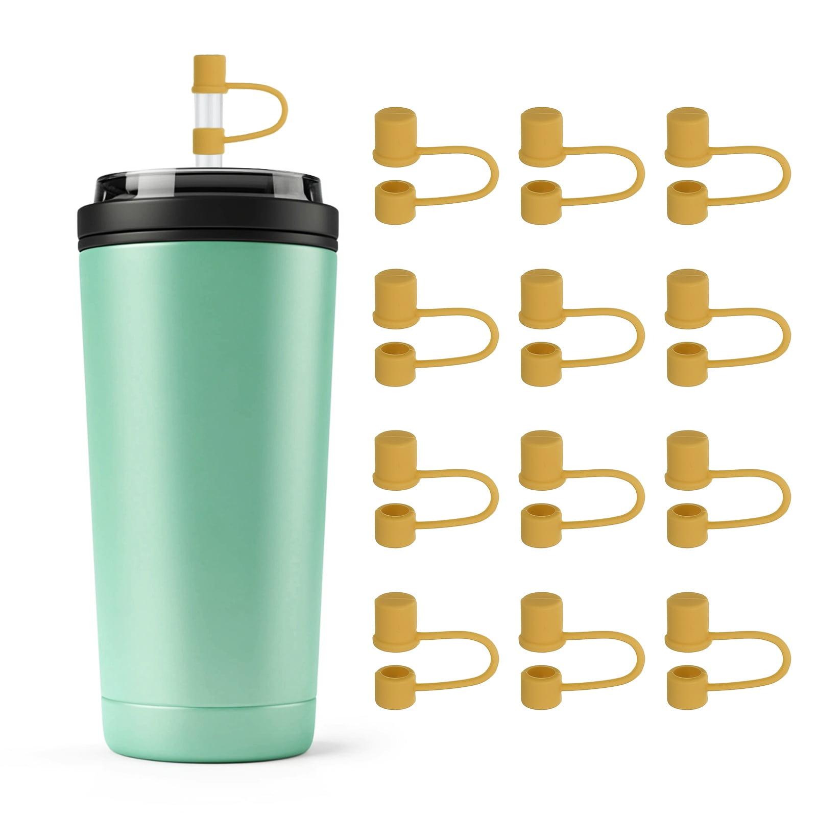 Silicone Straw Covers Cap, Drinking Straw Toppers with Handle Dust ...