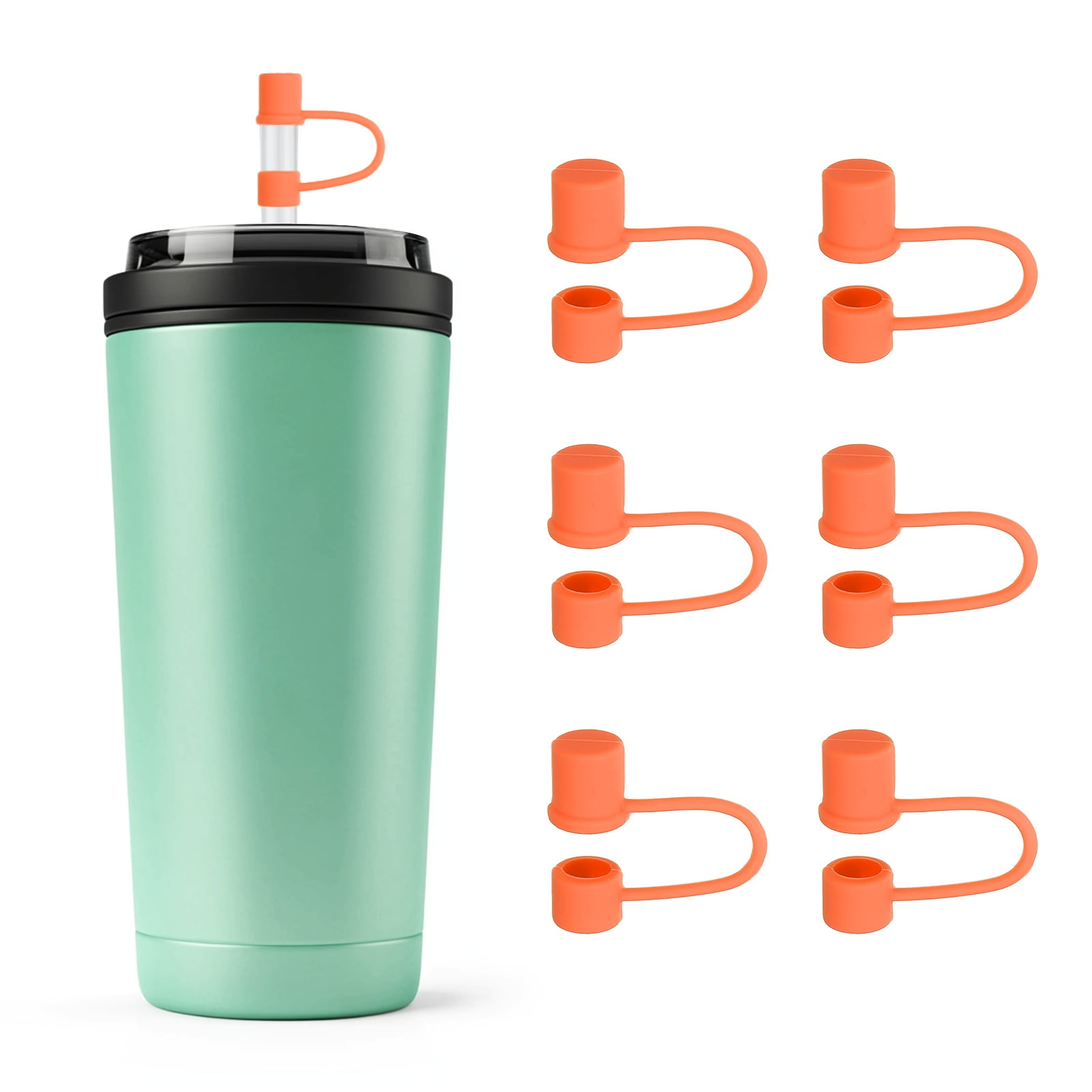 Silicone Straw Covers Cap Drinking Straw Toppers with Handle Dust-Proof ...