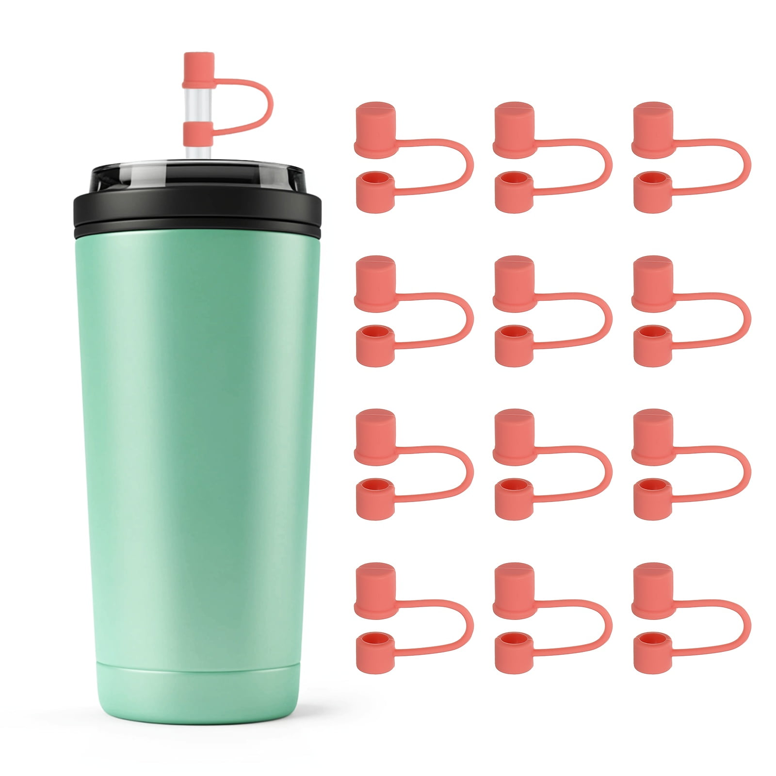 Silicone Straw Covers Cap, Drinking Straw Toppers with Handle Dust ...