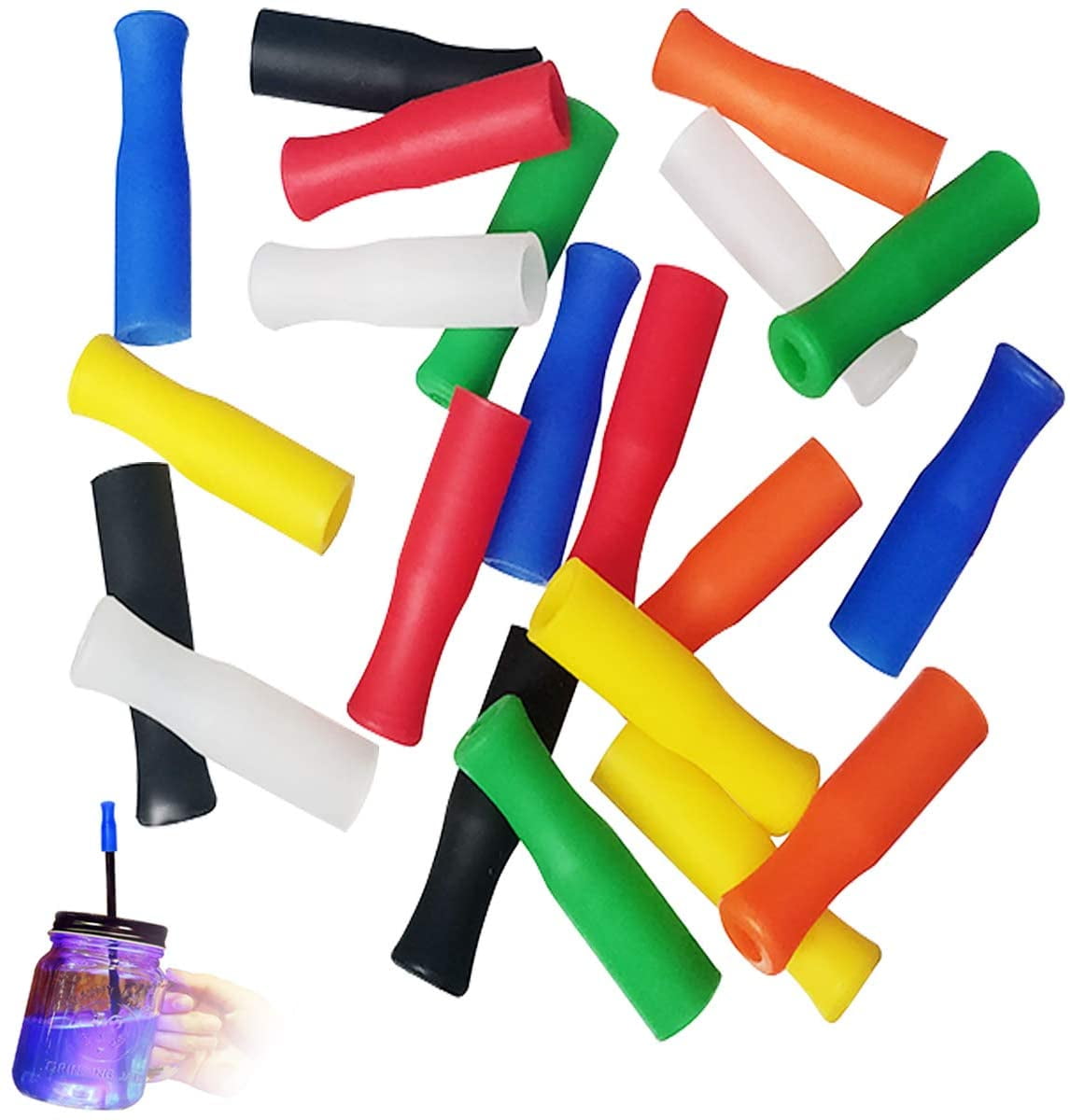 Silicone Straw Tips,21Pcs Reusable Straws Tips,Set of Multi-colored ...
