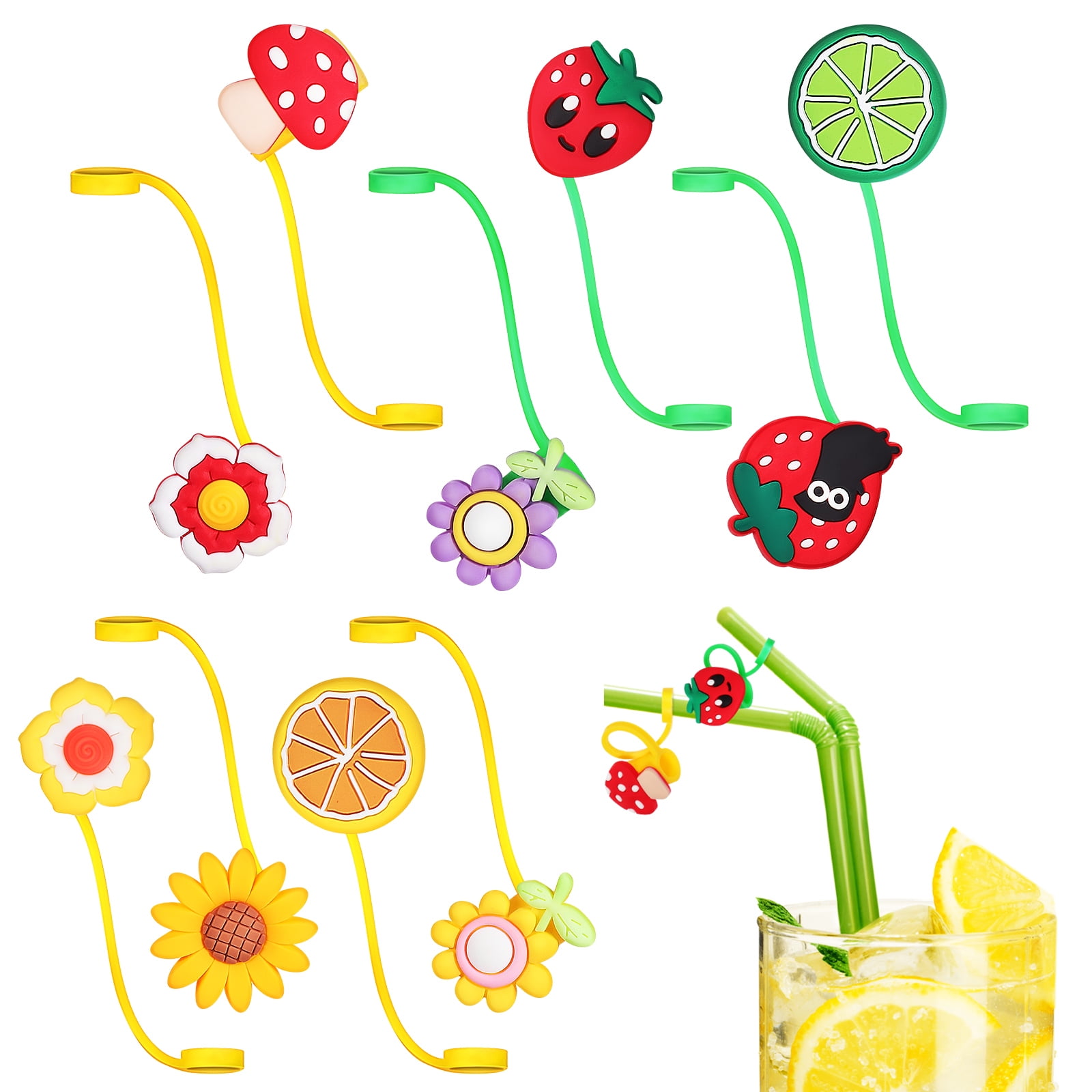 Silicone Straw Topper Drinking Cover Reusable Caps Covers Tips Toppers ...