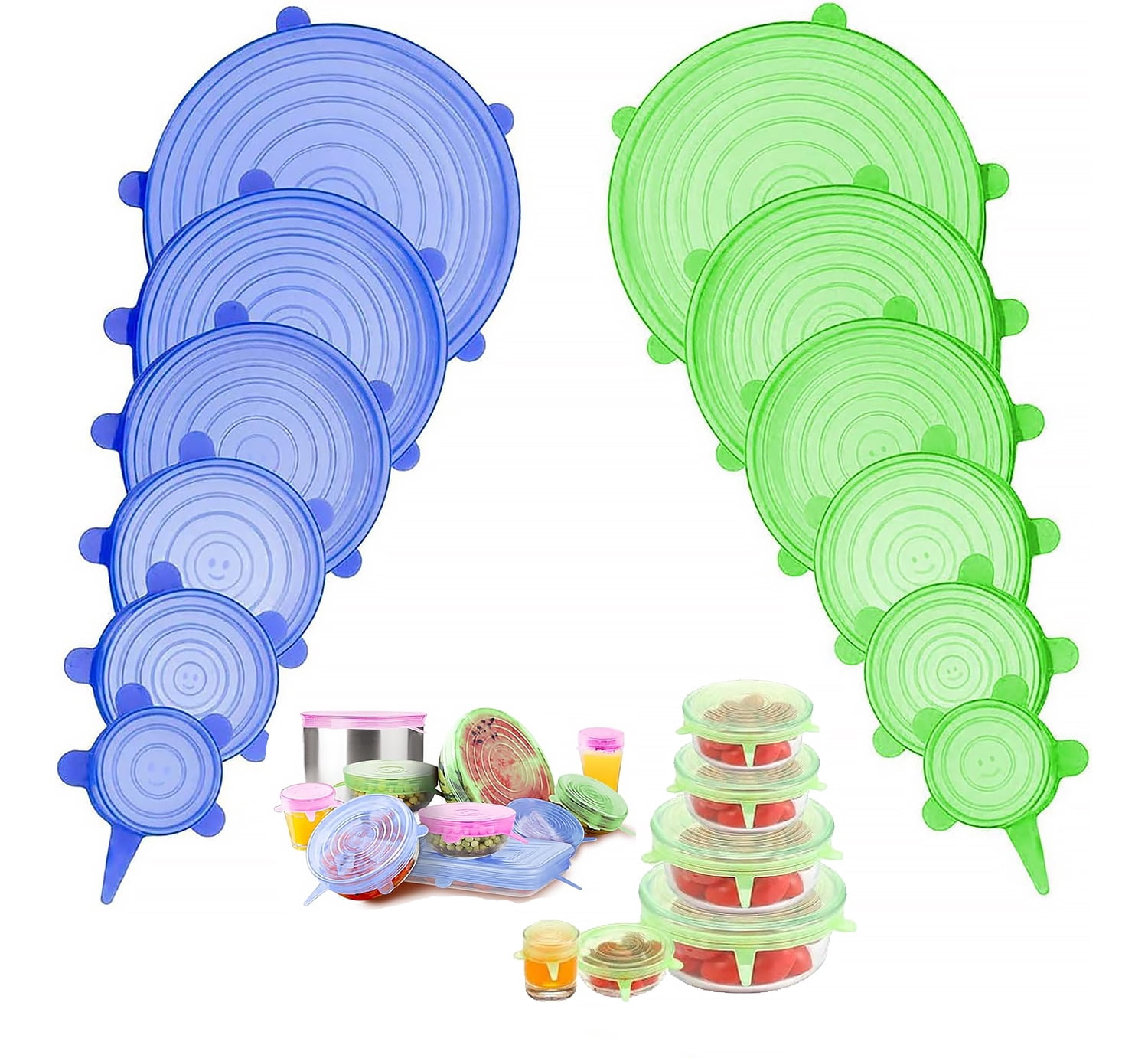 Silicone Stretch Lids, 12-Pack Reusable Silicone Lids and Food Covers ...