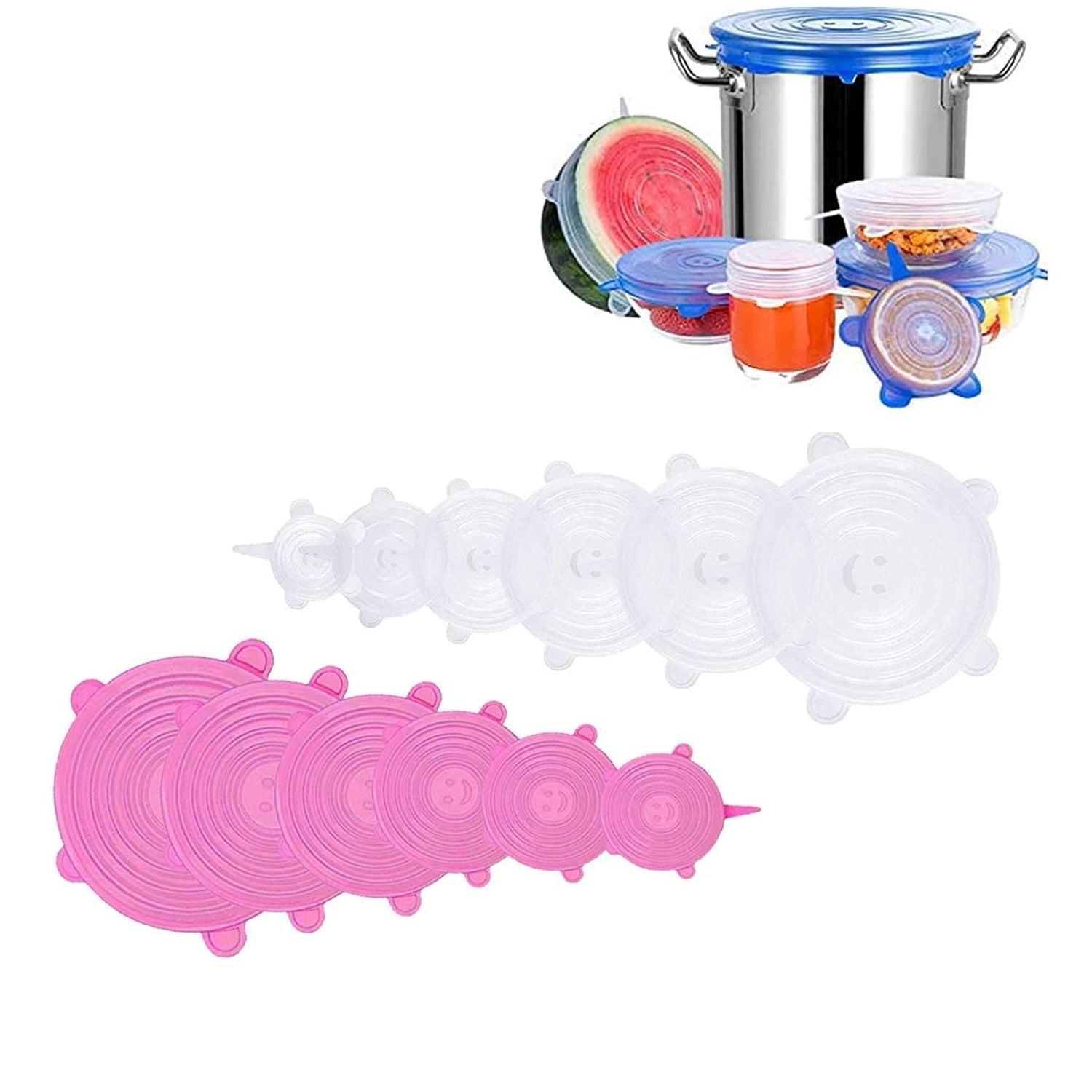 Silicone Stretch Lids, 12-Pack Reusable Silicone Lids and Food Covers ...