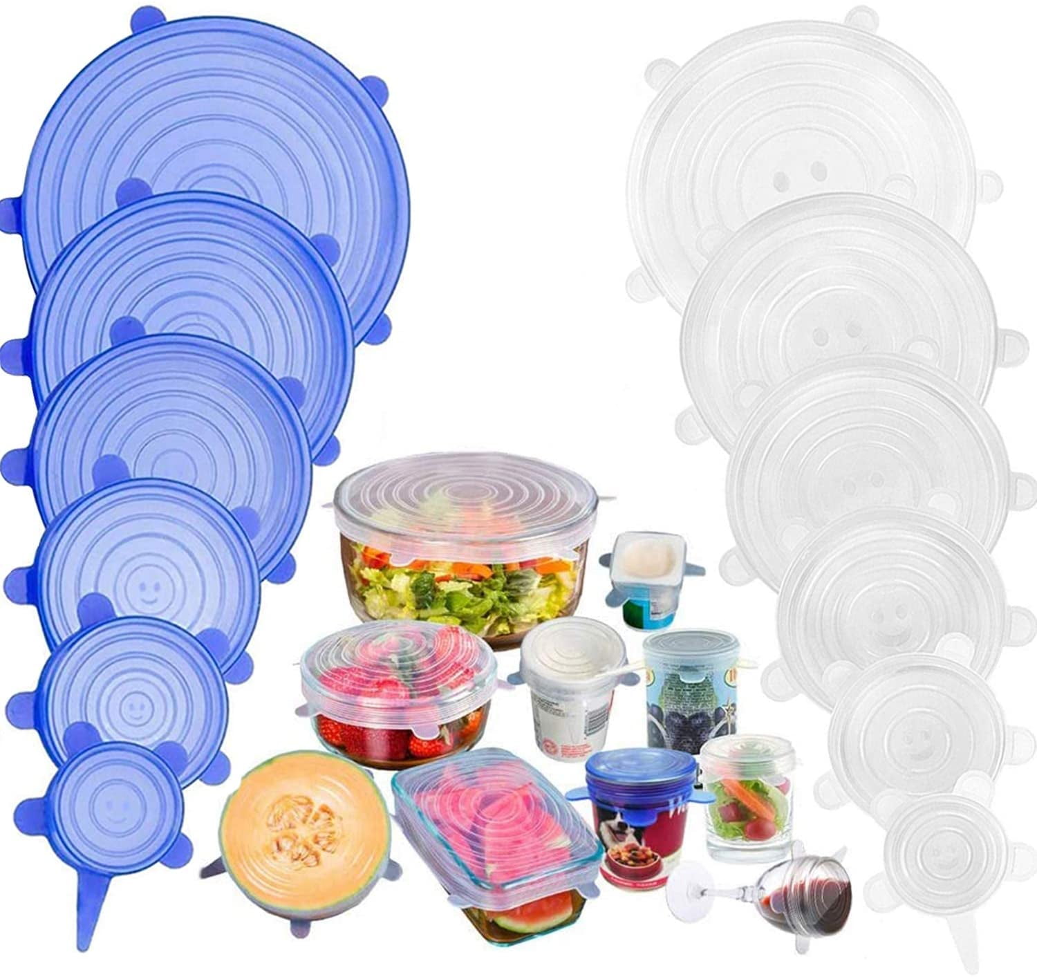 Silicone Stretch Lids, 12 Pack Reusable Silicone Lids, Durable Food ...