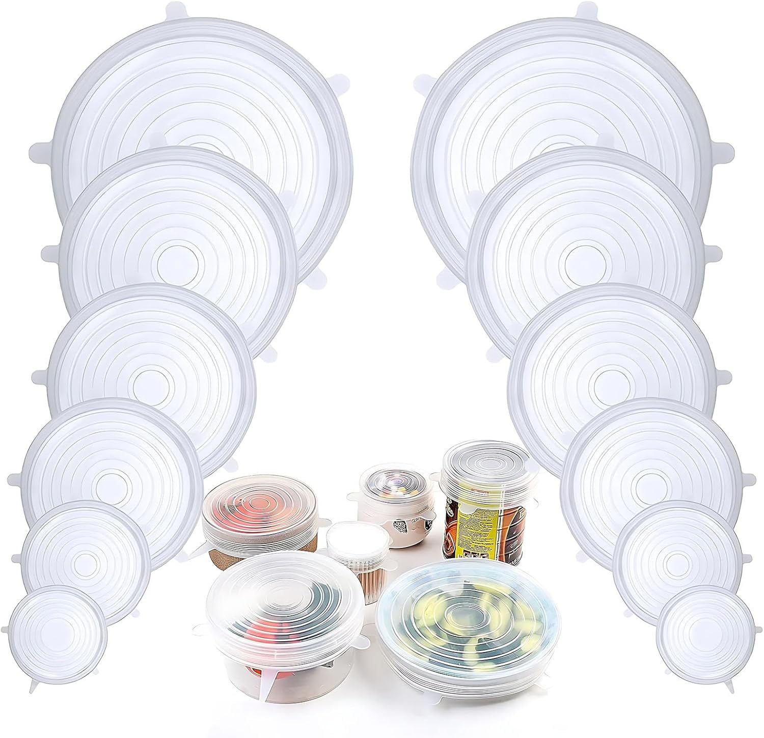Silicone Stretch Lids, 12 Pack of Reusable Silicone Lids for Food ...
