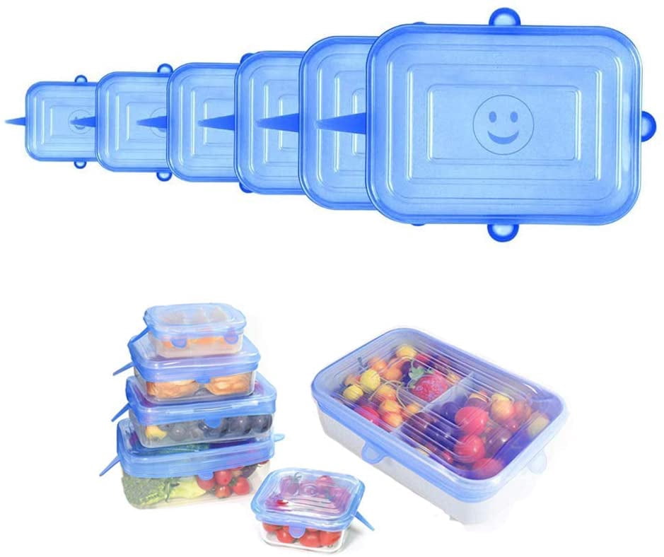 Silicone Stretch Lids, 6 Pack 6 Different Sizes Rare Rectangular ...