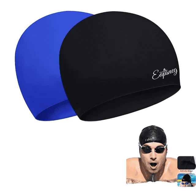 Large Silicone Swim Cap for Long Hair, 2 Pack Unisex Durable Flexible ...