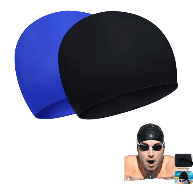 Large Silicone Swim Cap for Long Hair, 2 Pack Unisex Durable Flexible ...