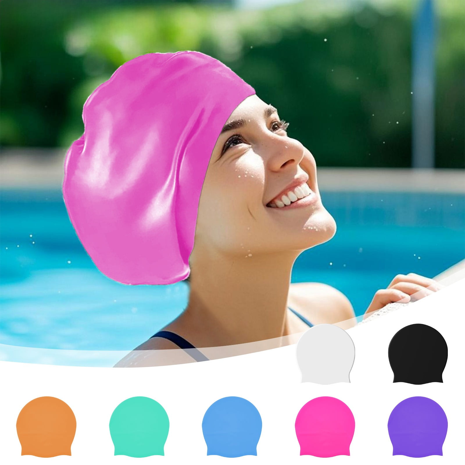 Silicone Swim Cap, Waterproof Hair Cover, Stretchy Fit, Universal Size ...