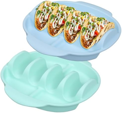 Silicone Taco Holder Plates, 2 Pack Taco Serving Tray with Handle, 11.8 ...