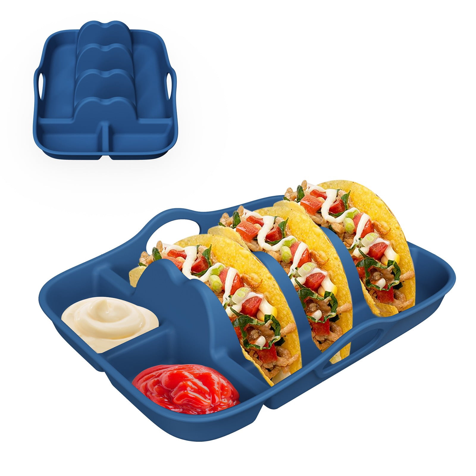 Silicone Taco Plates Holder, Reusable Taco Plates with Dividers & Dip ...