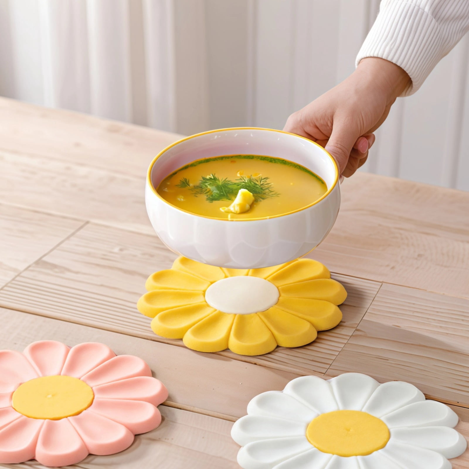 Daisy Trivets of 4, Round Flexible Silicone Pot Holders Hot Pads,Daisy ...