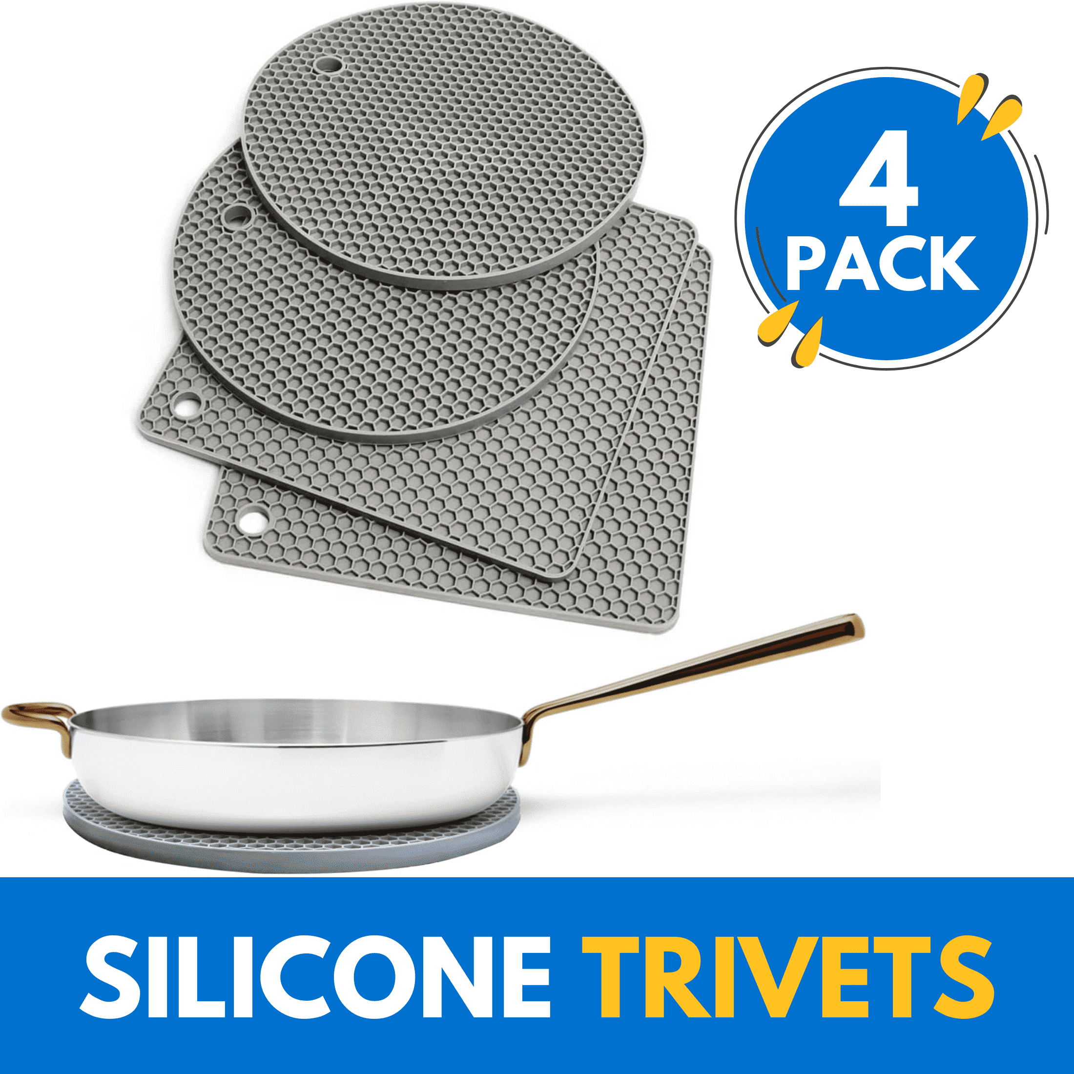 Silicone Trivets for Hot Pots and Pans 4 Pack - Multipurpose Silicone ...