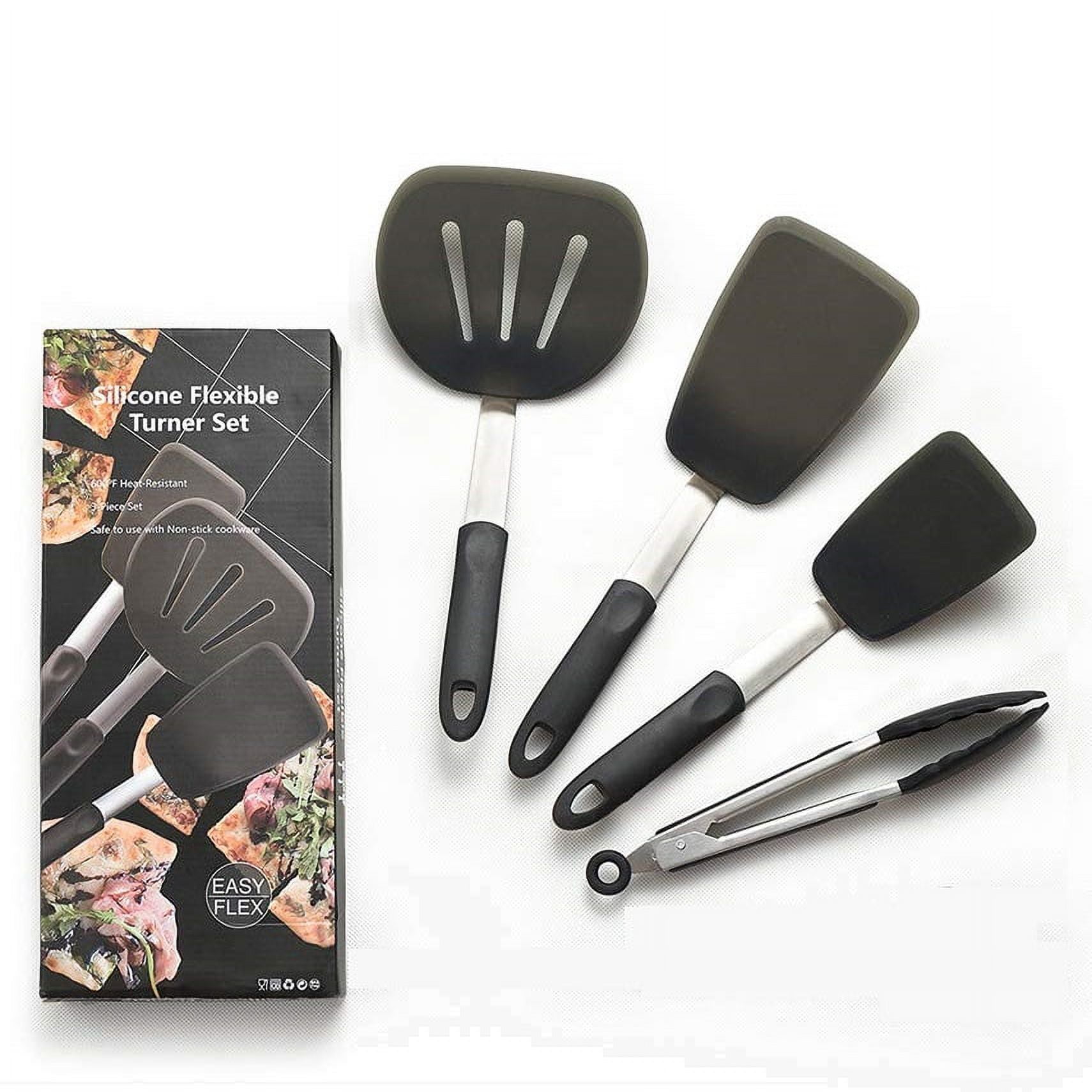 Silicone Turner Spatula Set, Non-Stick Stainless Steel Cooking Utensils ...