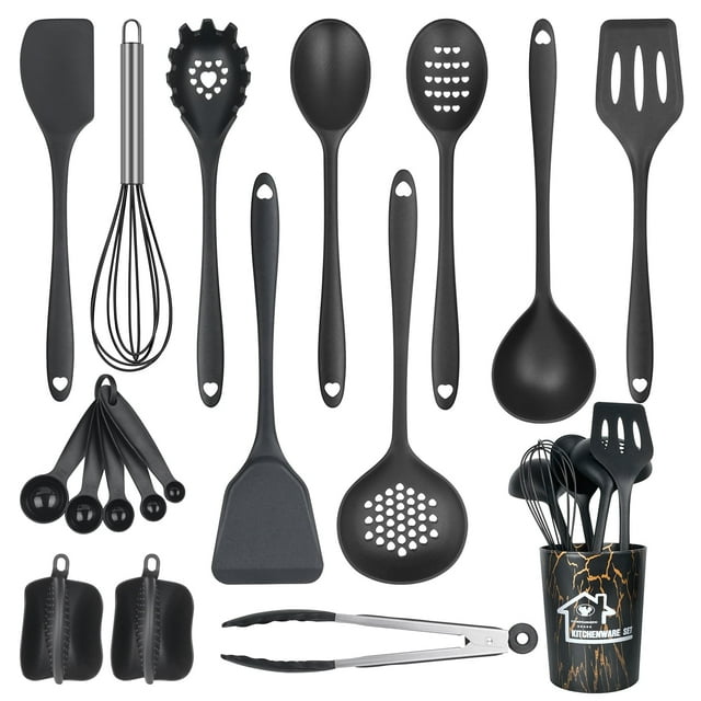 Silicone Utensil Set w/ Holder, 18pcs Silicone Utensils for Cooking Non ...