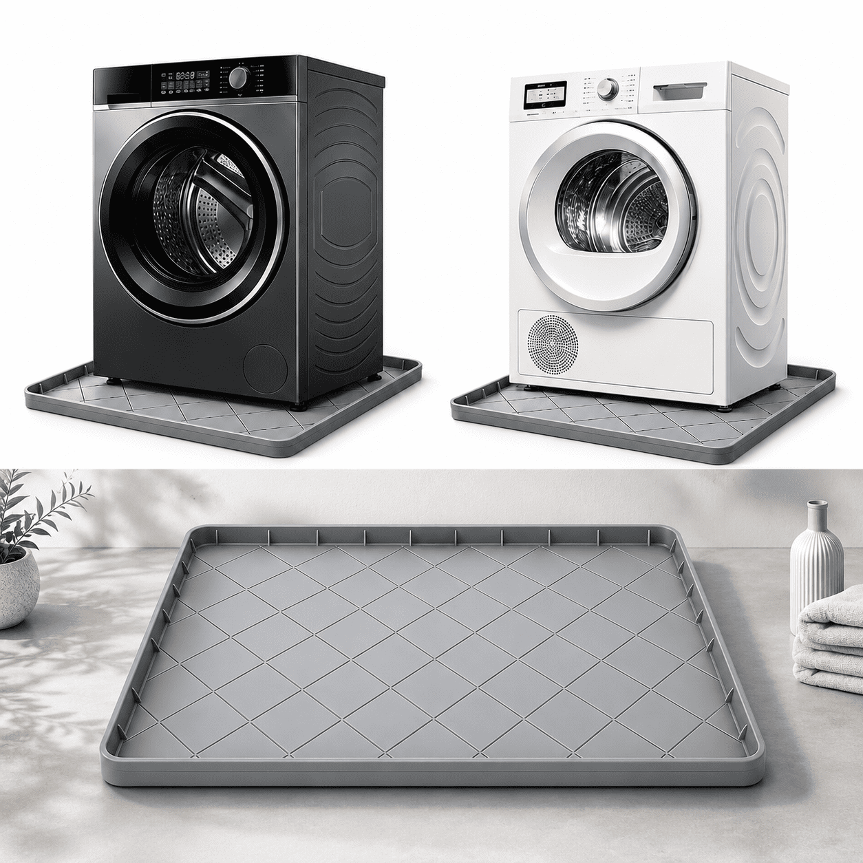 Silicone Washing Machine Drain Pan, 32 x 30 Inch Washer Dryer Drip Tray ...