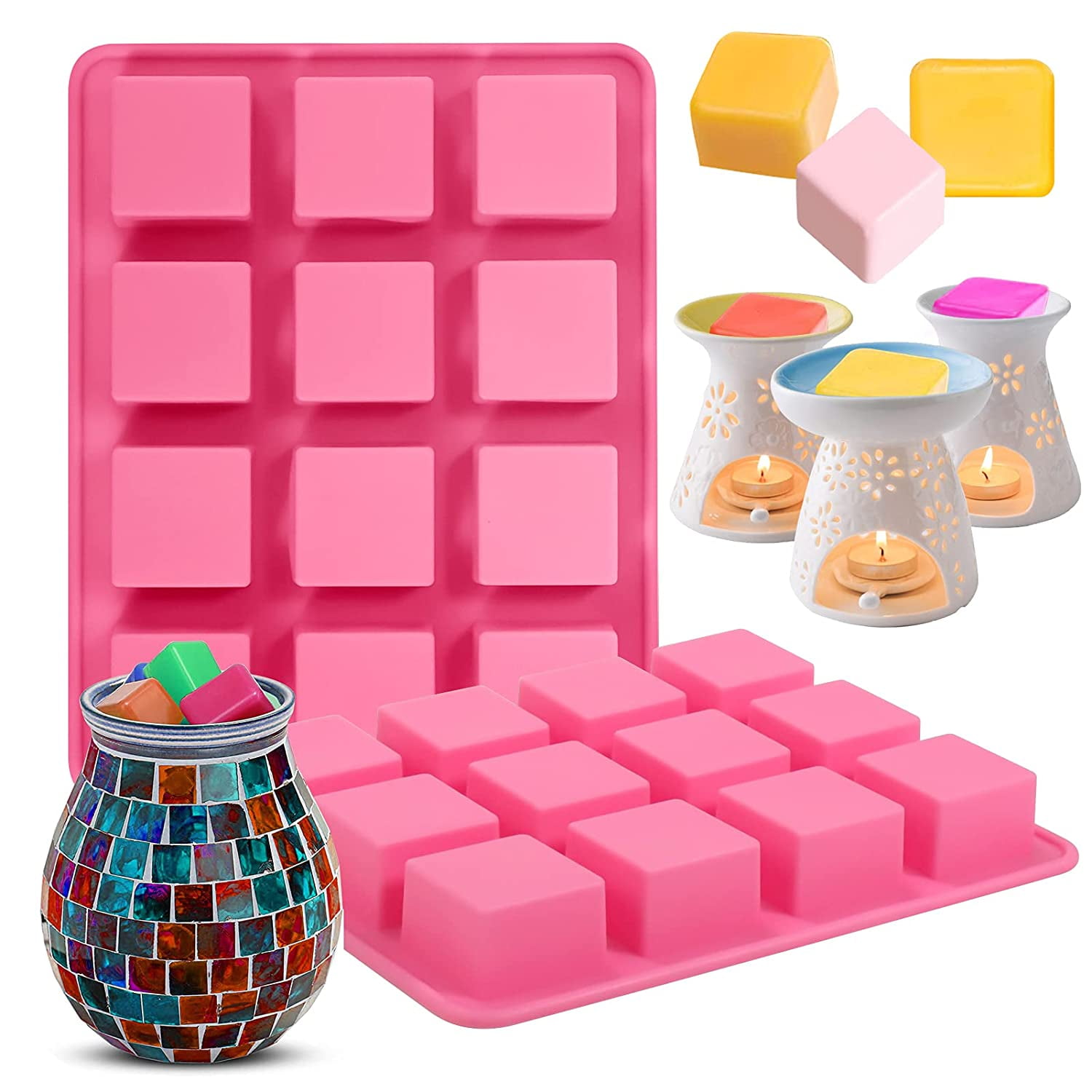 Silicone Wax Melts Mold, 2pcs 12-Cavities Square Baking Molds Set for ...