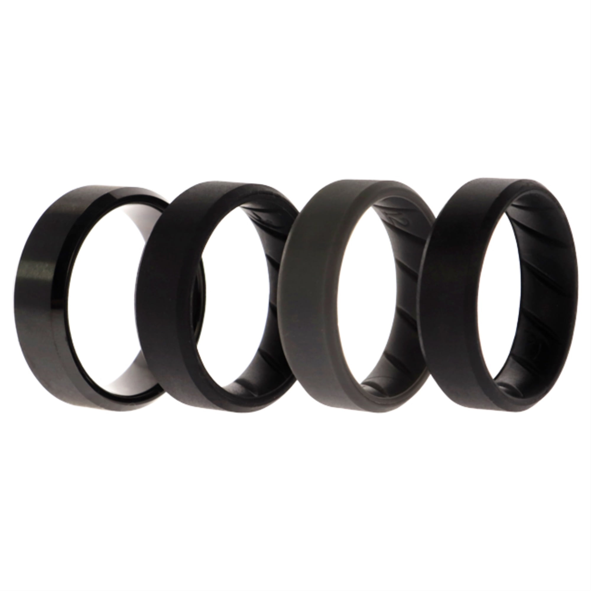 Silicone Wedding BR Twin 8mm Ring - Black by ROQ for Men - 12 mm Ring ...