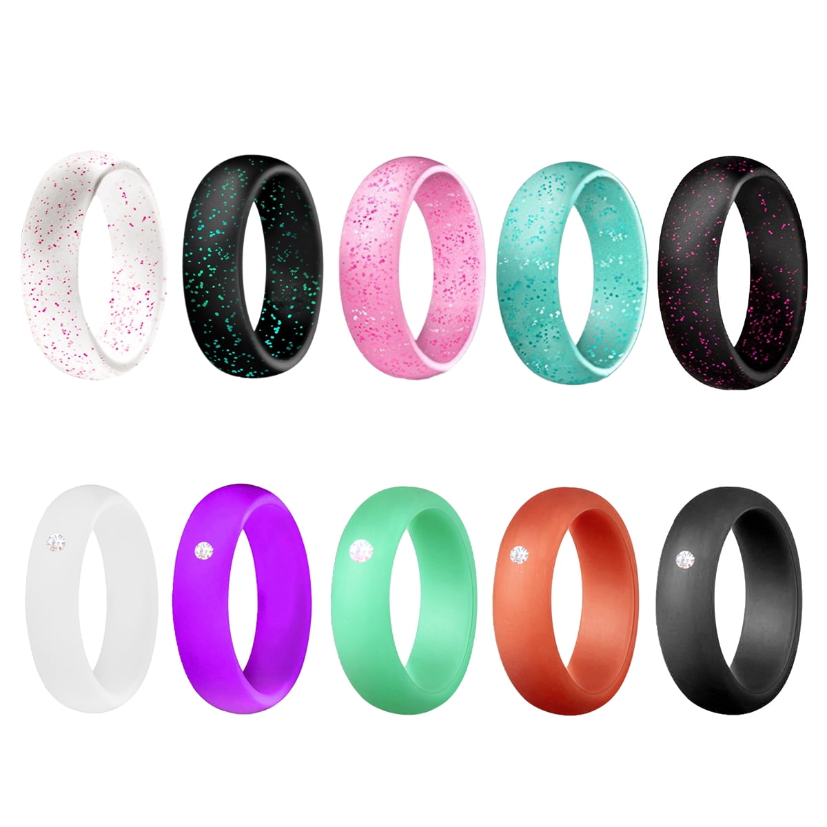 Silicone Wedding Bands for Her - Pack of 10 | Flexible Silicone Rings ...