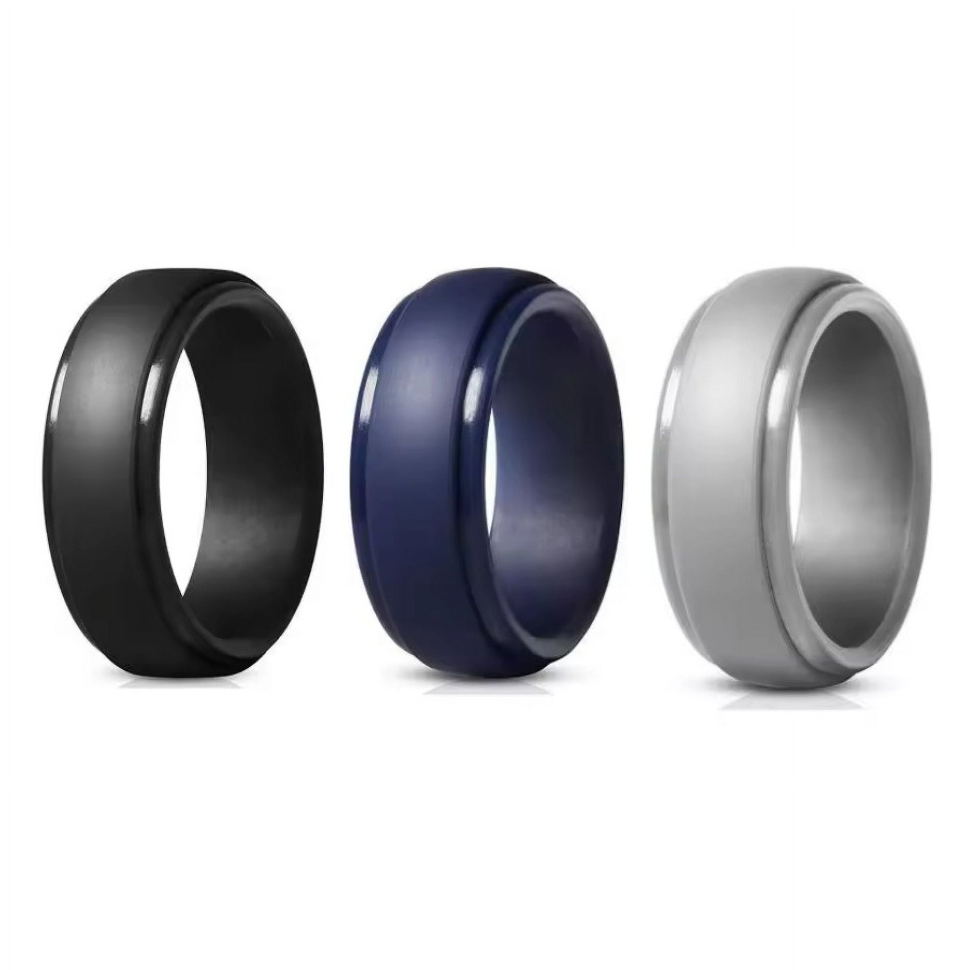 Silicone Wedding Ring Band Men Woman Temporary Rubber Flex Gym Black ...