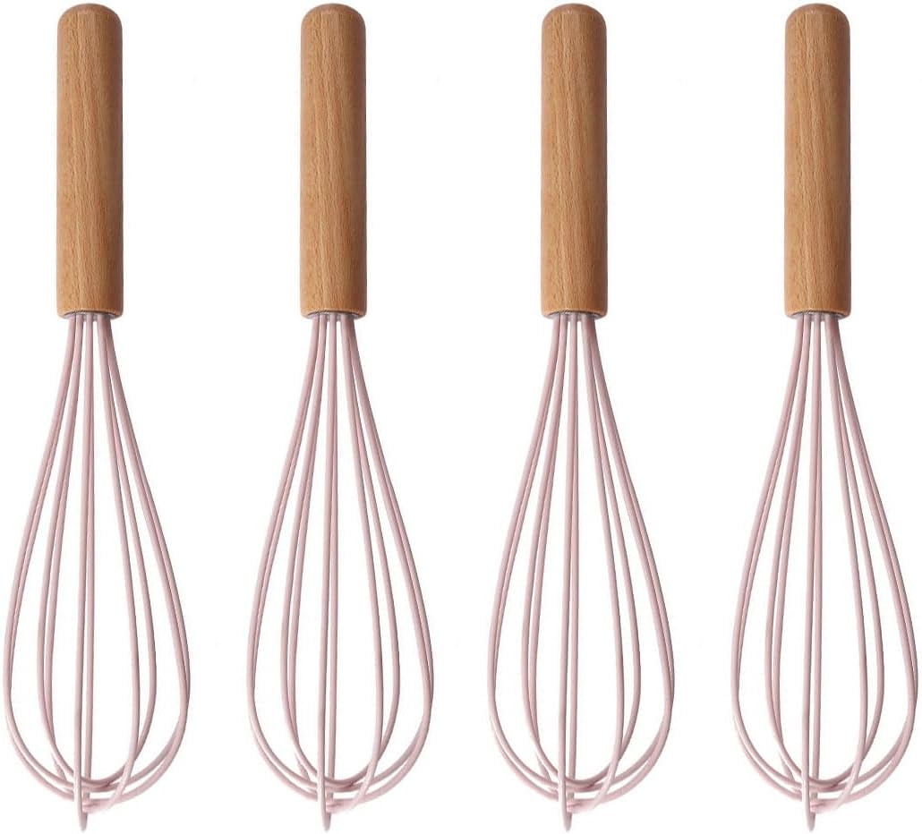 Silicone Whisk (4-Pack), Wooden Handle Manual Kitchen Whisks for ...