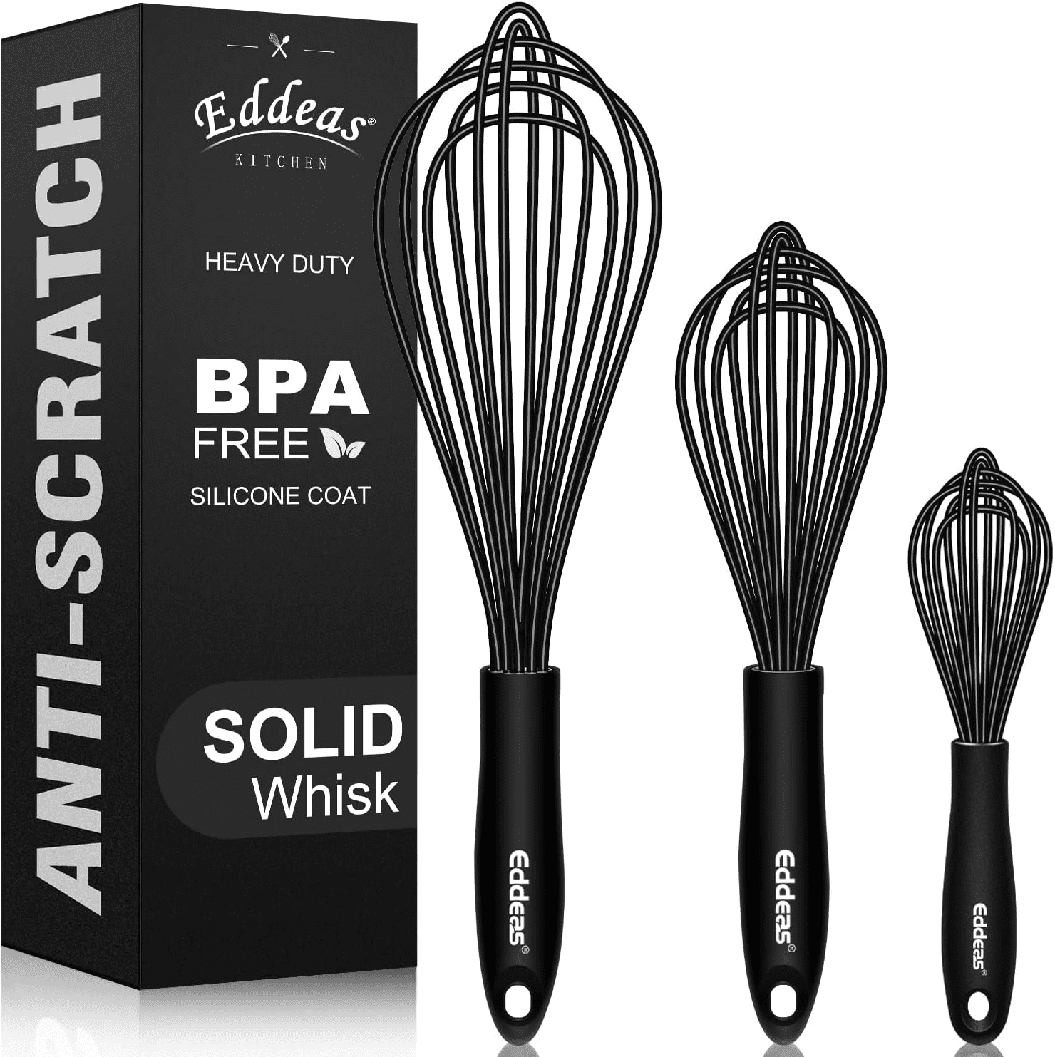 Silicone Whisk, Eddeas Stainless Steel & Silicone Non-Stick Coated ...