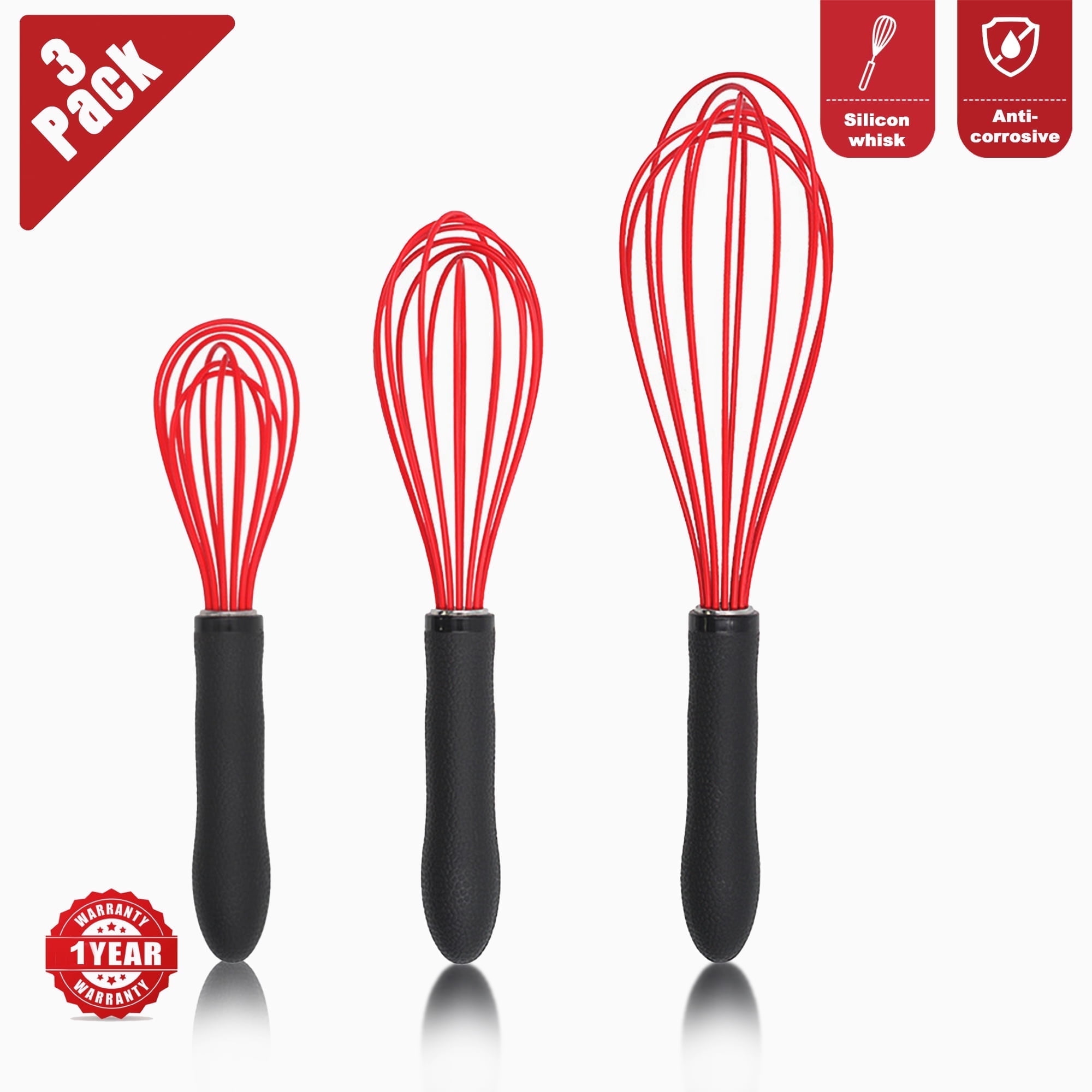 Silicone Wire Whisk, Egg Beater, 3 Sizes, for Blending, Whisking ...