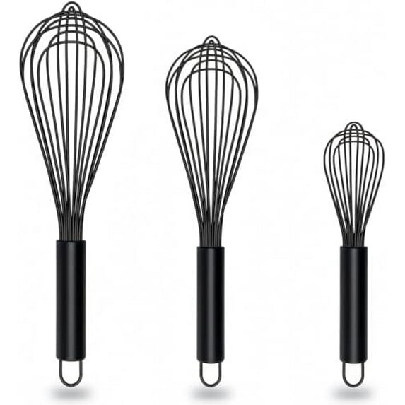 Silicone Whisk Set of 3 Non Scratch Non Stick Silicone Coated Stainless ...
