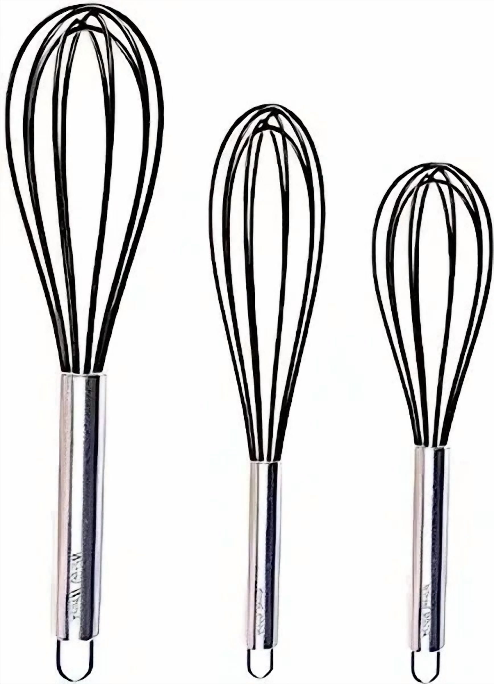 Silicone Whisk Set Of 3 Black Non-Scratch Non-Stick Kitchen Utensils 3 ...