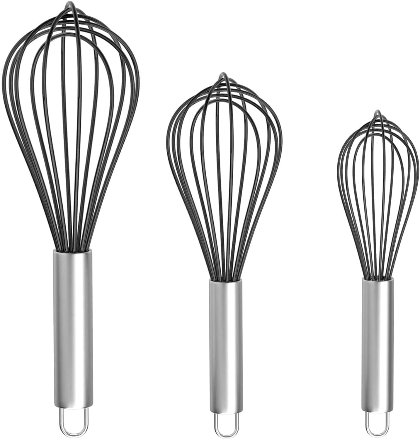 Silicone Whisk, Stainless Steel Wire Whisk Set - 1/2/3 Pcs Rubber ...