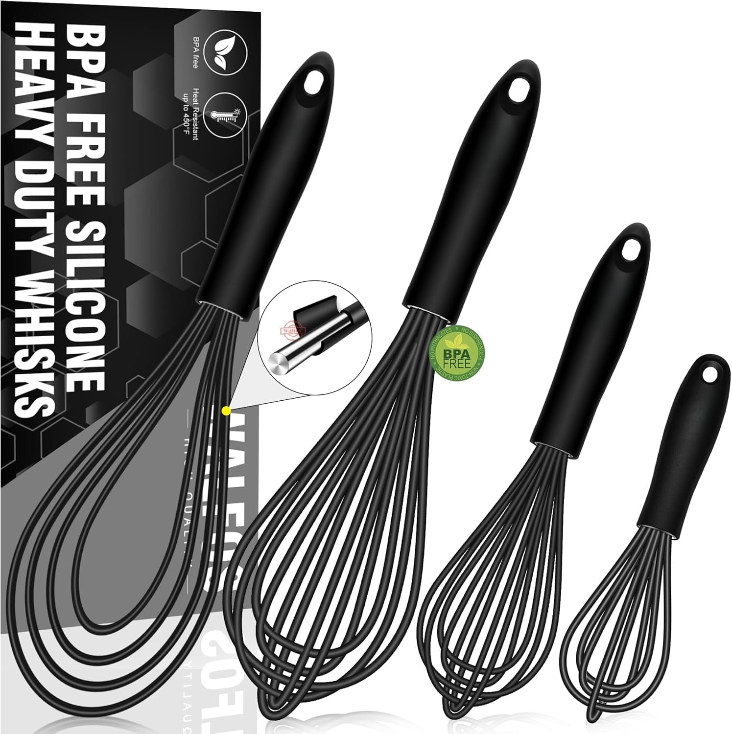 Silicone Whisk,Stainless Steel Wire Whisk Set of 3 -Heat Resistant 480 ...