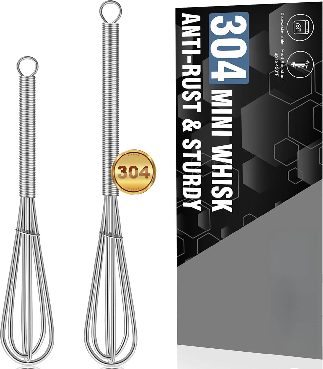 Silicone Whisk,Stainless Steel Wire Whisk Set of 3 -Heat Resistant 480 ...