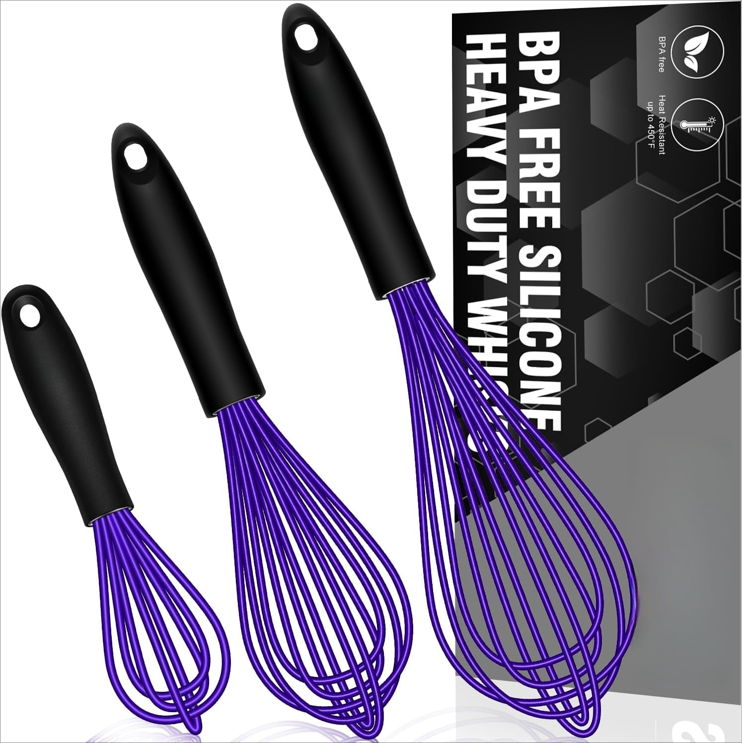 Silicone Whisk,Stainless Steel Wire Whisk Set of 3 -Heat Resistant 480 ...