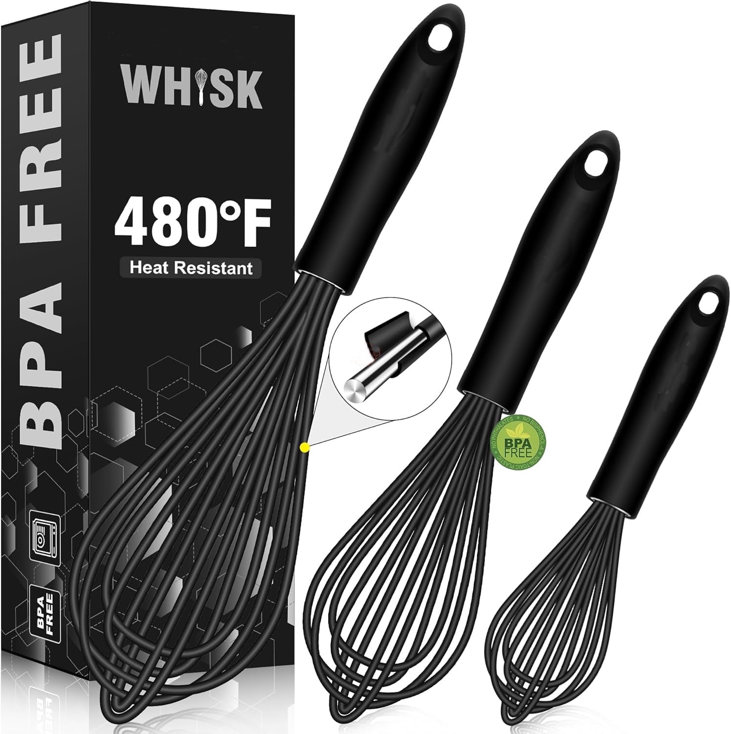 Season Time Black Silicone and Stainless Steel Ball Whisks - Walmart.com