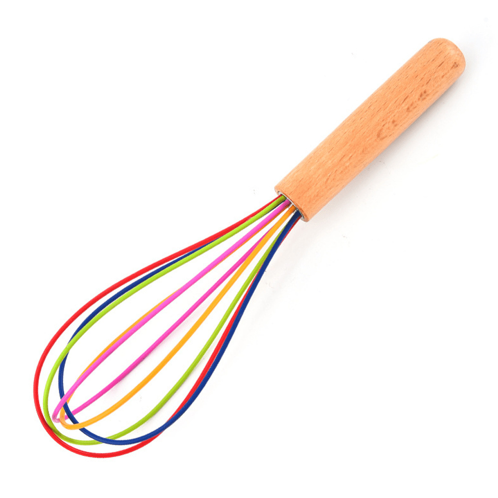 Silicone Whisk with Wood Handle -Whisk for Pancake Batter, Eggs and Egg ...