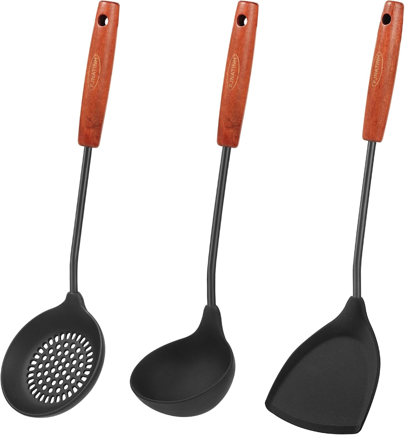 Silicone Wok Spatula,Ladle,Skimmer Ladle Tool Set,Non Stick Heat ...